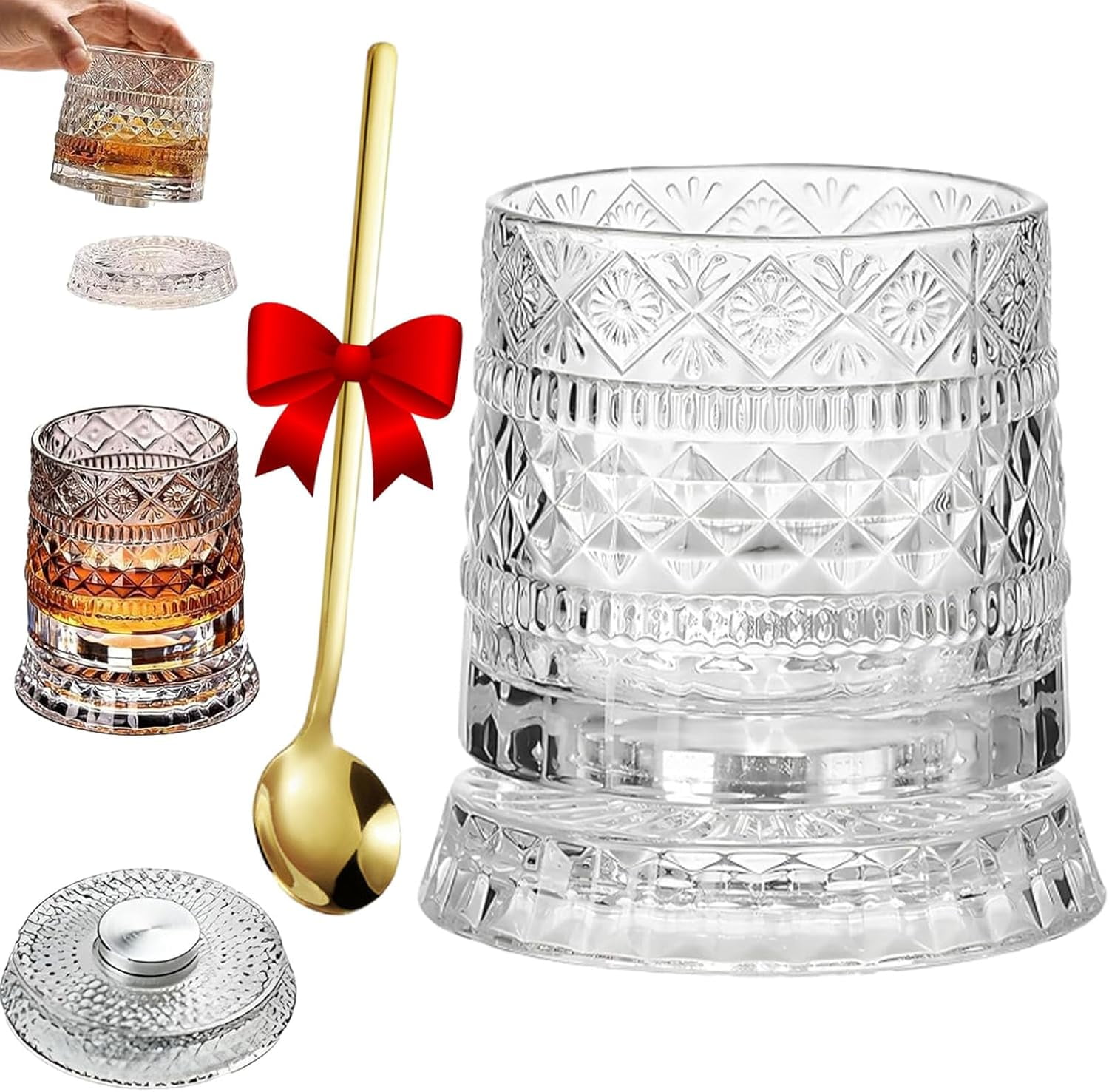 360 Degree Rotating Whiskey Glass, Spinning Cocktail Glass with Stable ...