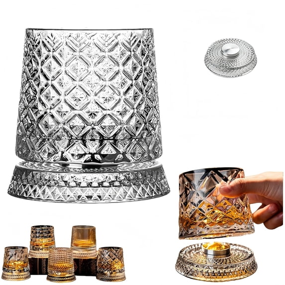 360 Degree Rotating Whiskey Glass, Spinning Crystal Wine Glass with ...