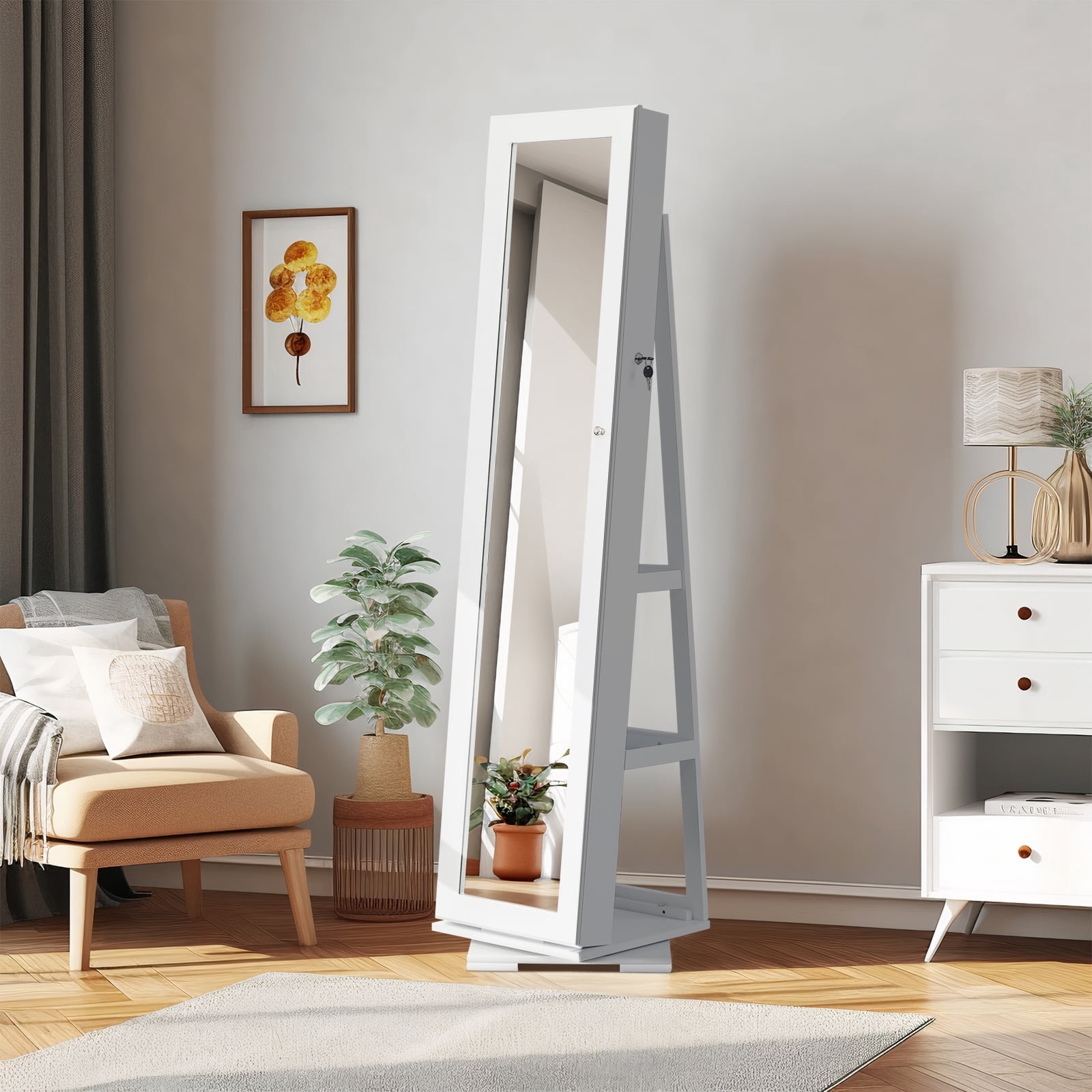 360 Degree Rotation Full-Body Mirror Cabinet PVC Film Moisture-Proof ...