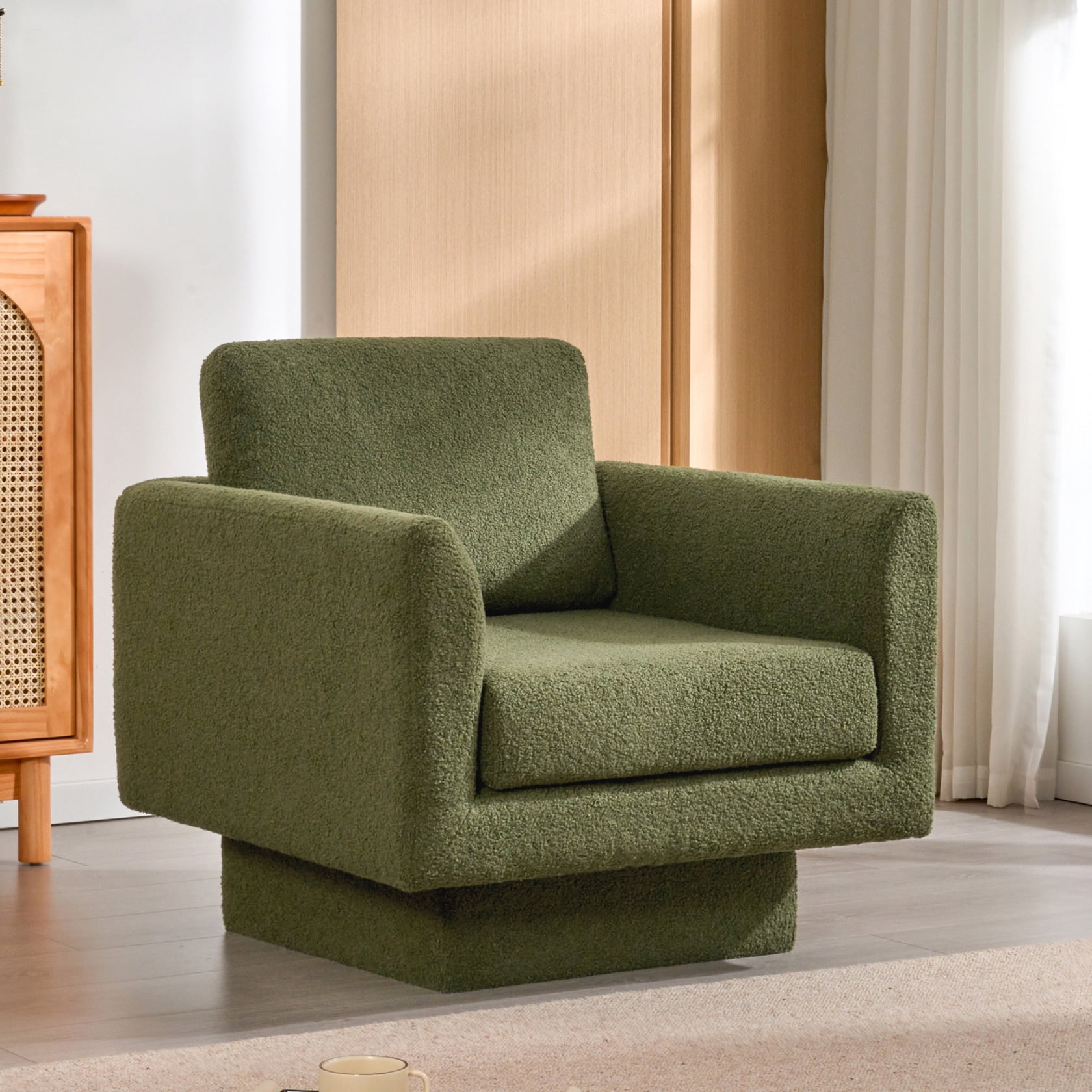 360 Degree Sherpa Swivel Barrel Accent Sofa Chairs, Round Teddy ...