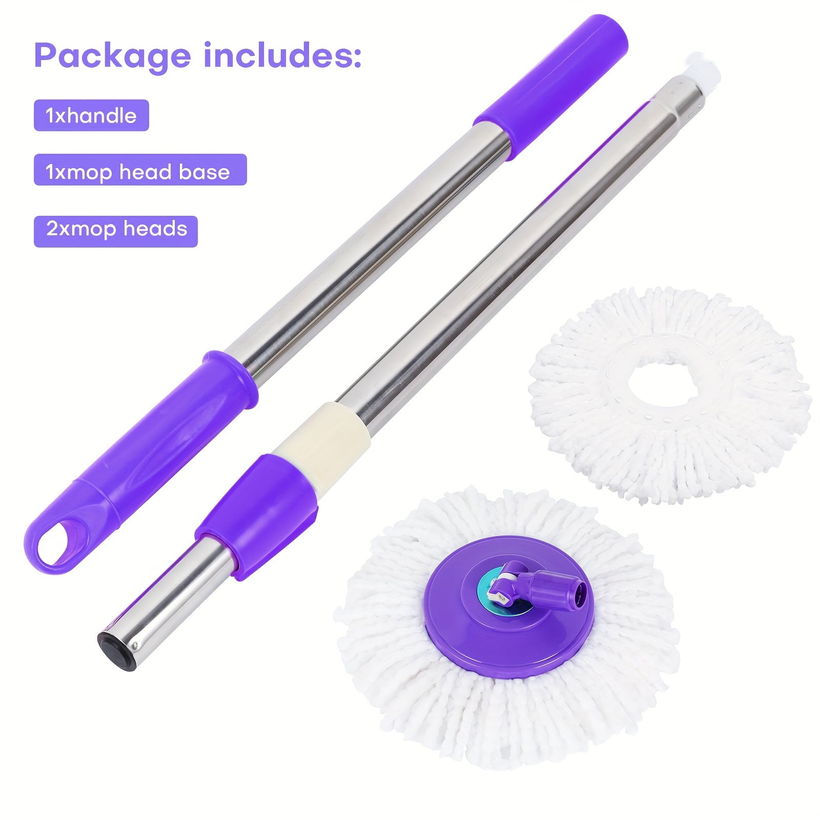 360 Degree Spin Mop Replacement Handle - Rotating Telescopic Pole with ...