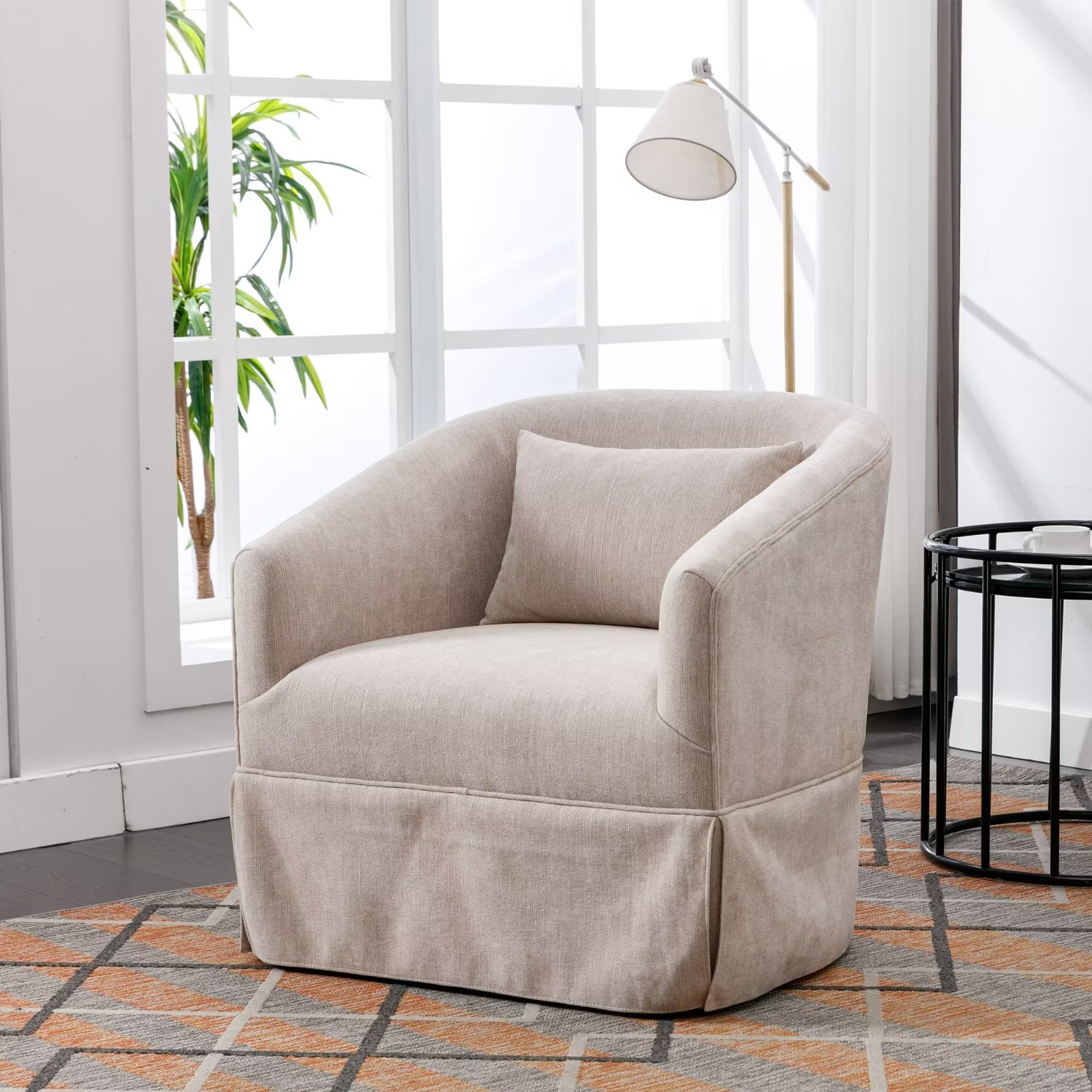 360 Degree Swivel Accent Armchair, Linen Blend Fabric Leisure Swivel ...