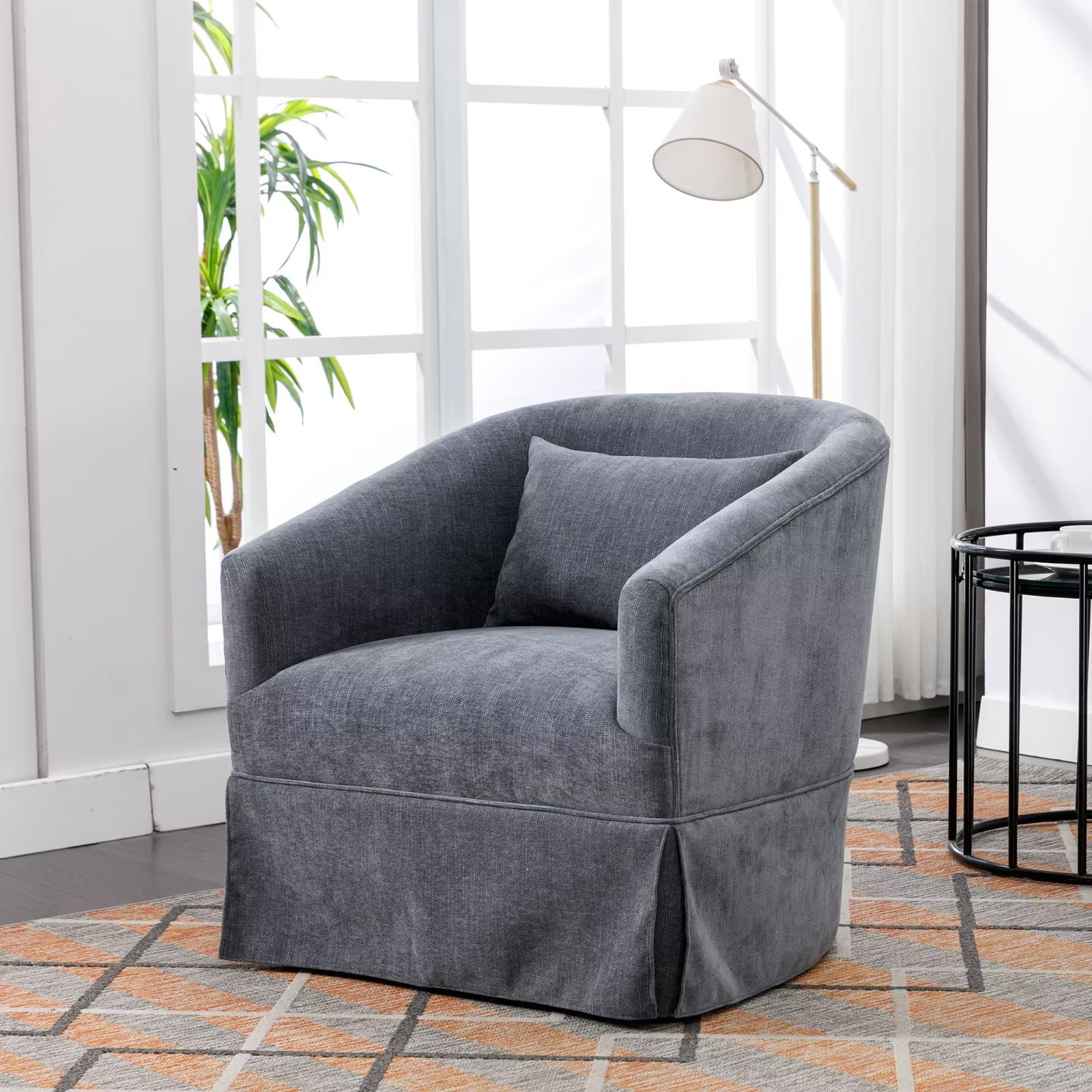 360 Degree Swivel Accent Armchair, Linen Blend Fabric Leisure Swivel ...