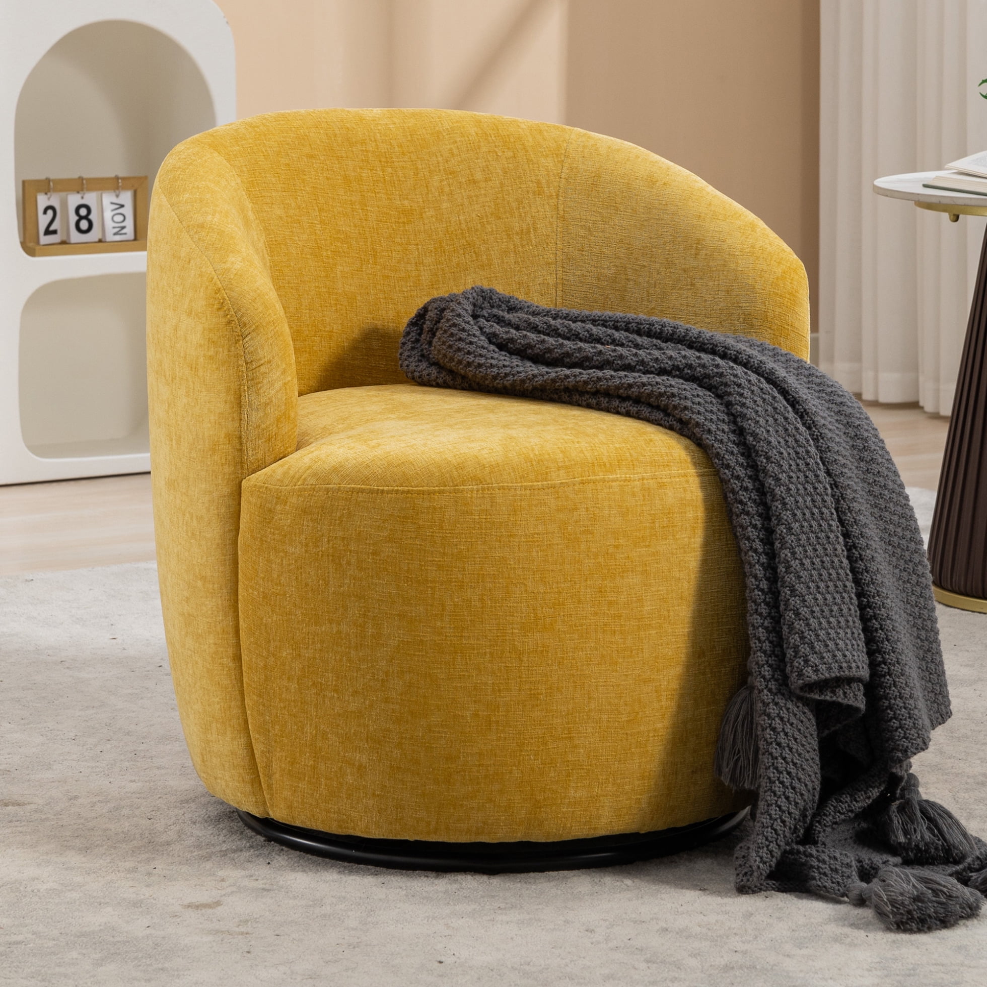 360-Degree Swivel Accent Armchair with Black Powder Coating Metal Base ...