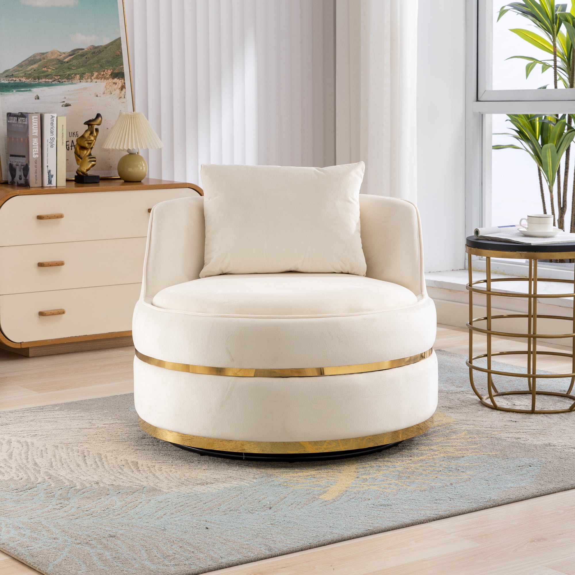 360 Degree Swivel Accent Chair Velvet Modern Upholstered Barrel Chair ...