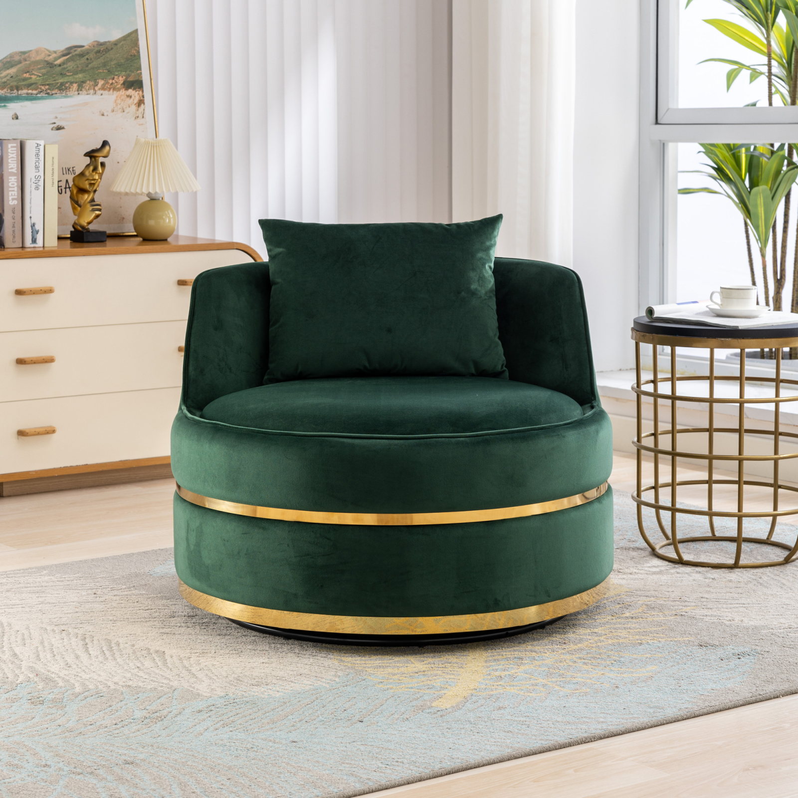 360 Degree Swivel Accent Chair Velvet Modern Upholstered Barrel Chair ...