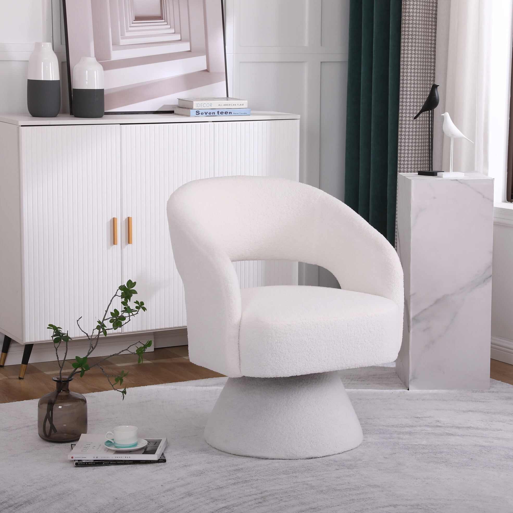 360-Degree Swivel Accent Chair with Wrap-Around Backrest, Round Barrel ...