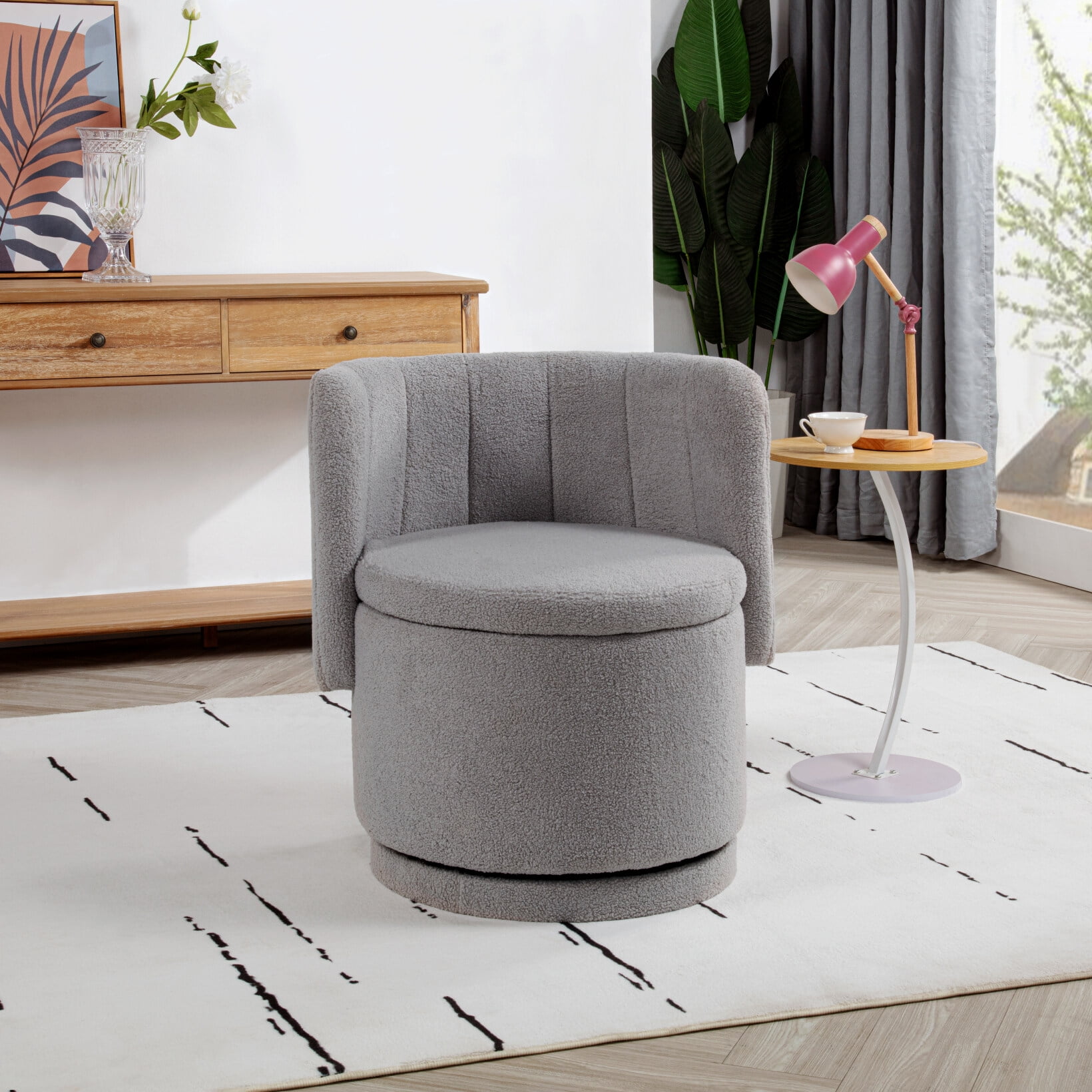 360 Degree Swivel Back Sofa Chair With Storage Space, Upholstered Comfy ...