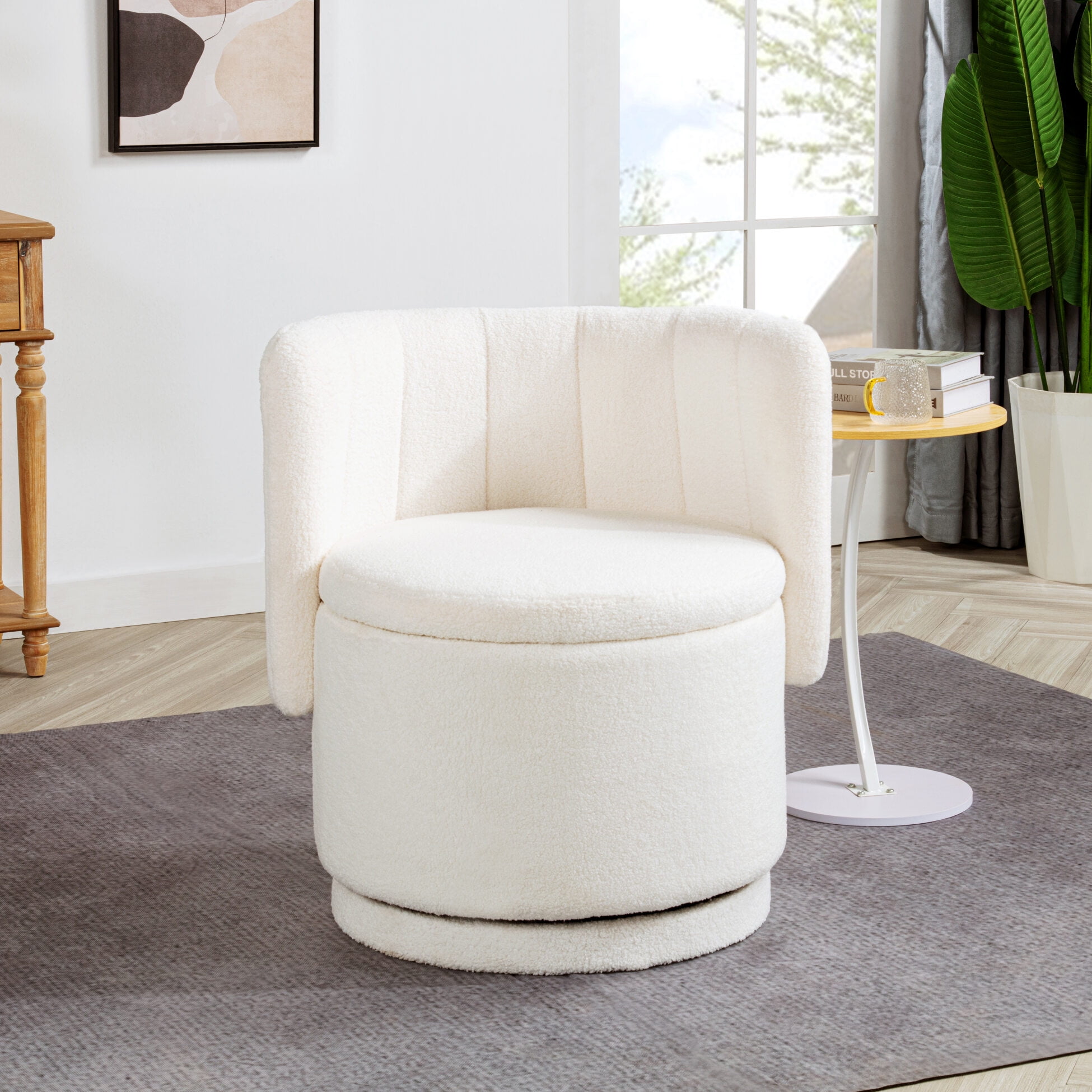 360 Degree Swivel Back Sofa Chair With Storage Space, Upholstered Comfy ...