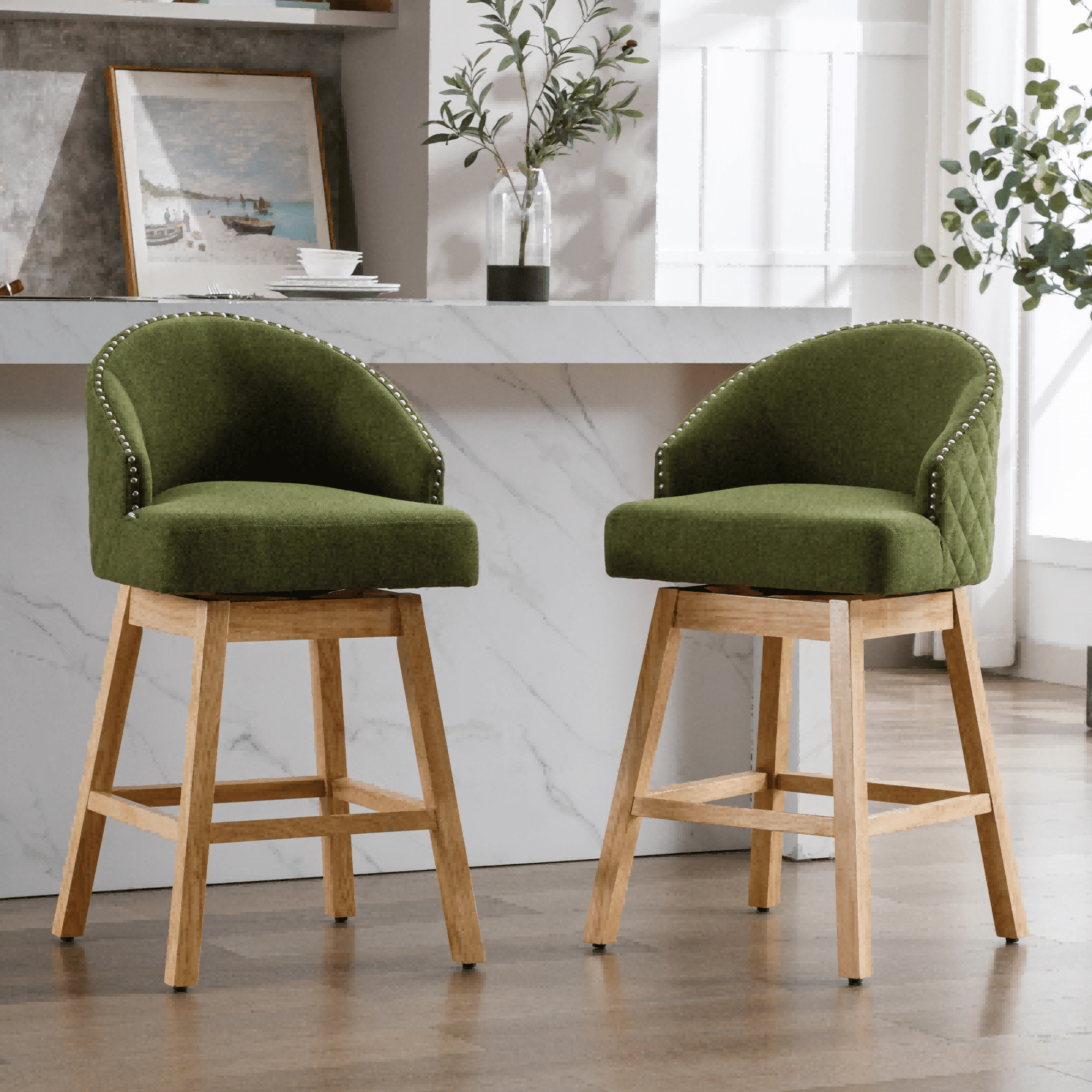 360 Degree Swivel Bar Stools, Counter Height Barstools, Modern Upholstered Bar Stools with ...