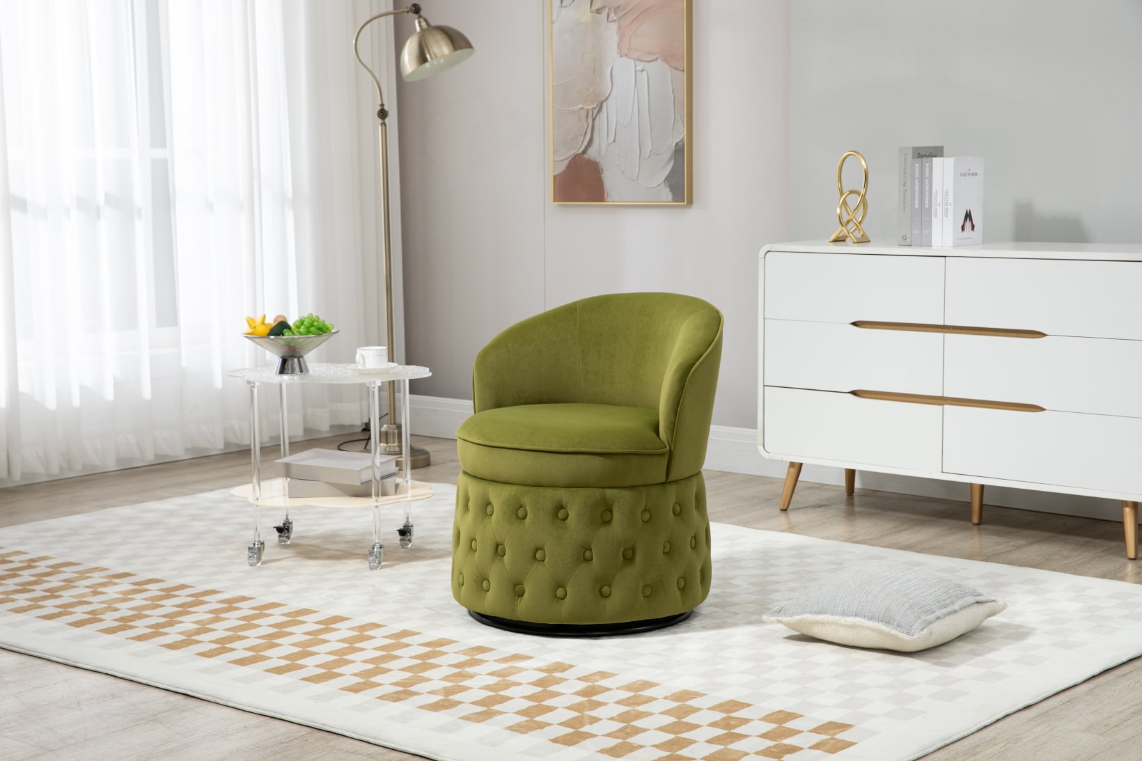 360 Degree Swivel Barrel Accent Sofa Chairs with Button Tufted Decor ...