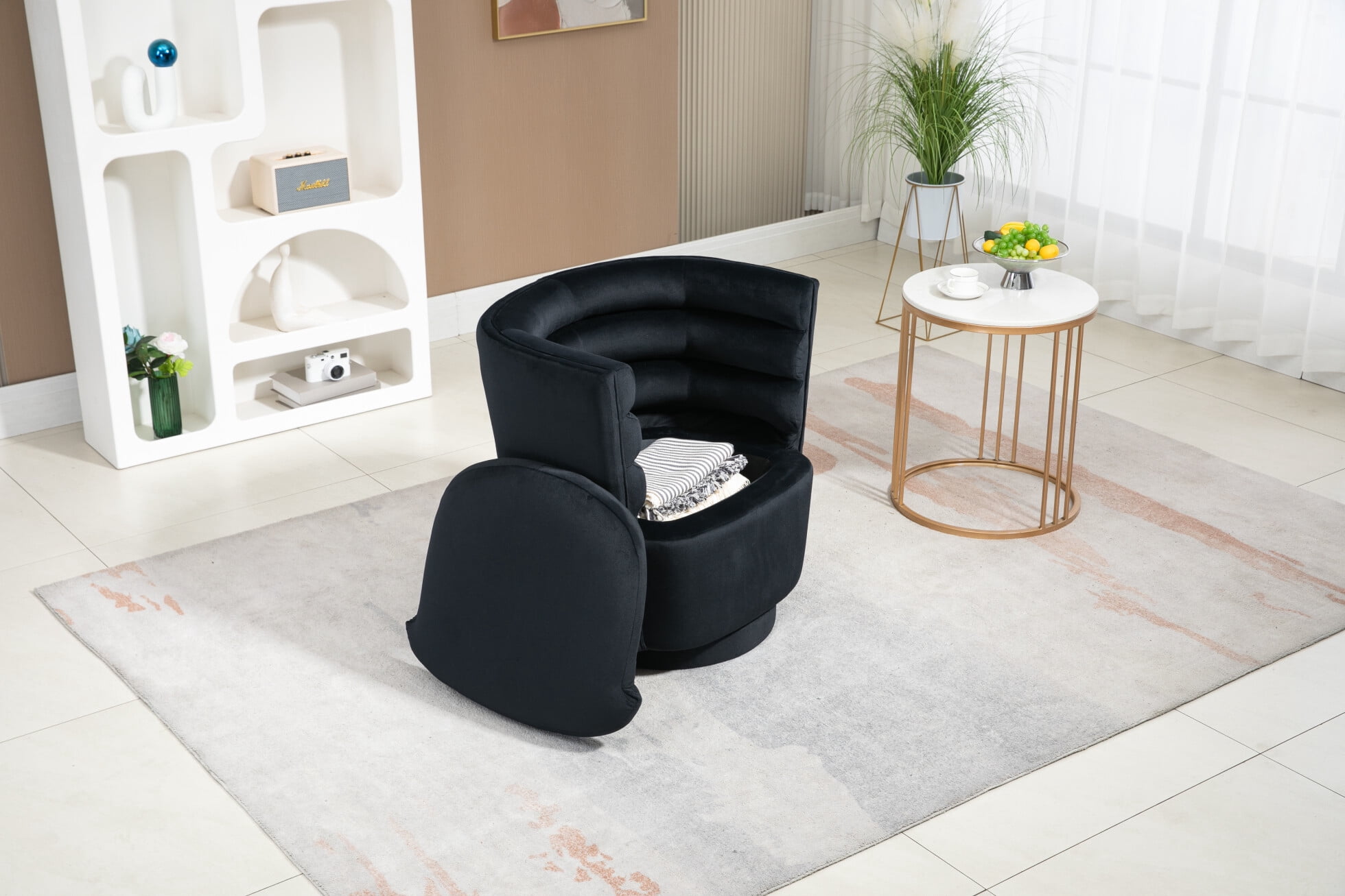 360 Degree Swivel Barrel Chair, Comfy Round Accent Chair with Storage ...