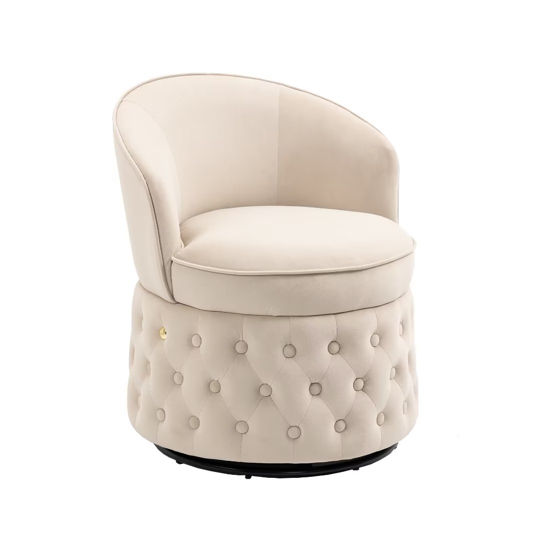 360-Degree Swivel Barrel Chair, Round Club Chair with Sturdy Metal Base ...