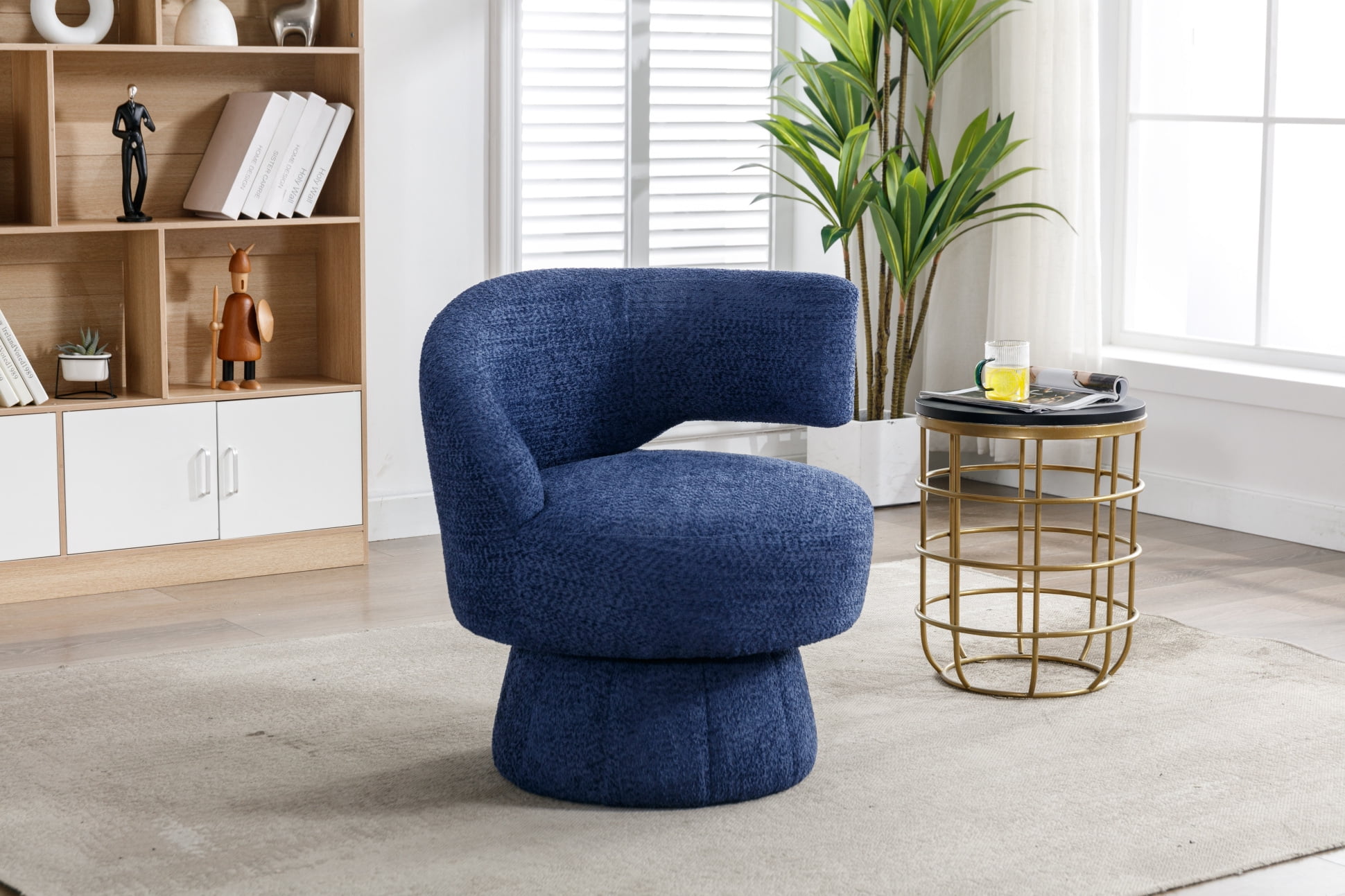 360 Degree Swivel Barrel Chair,Round Leisure Armchair with Wide ...