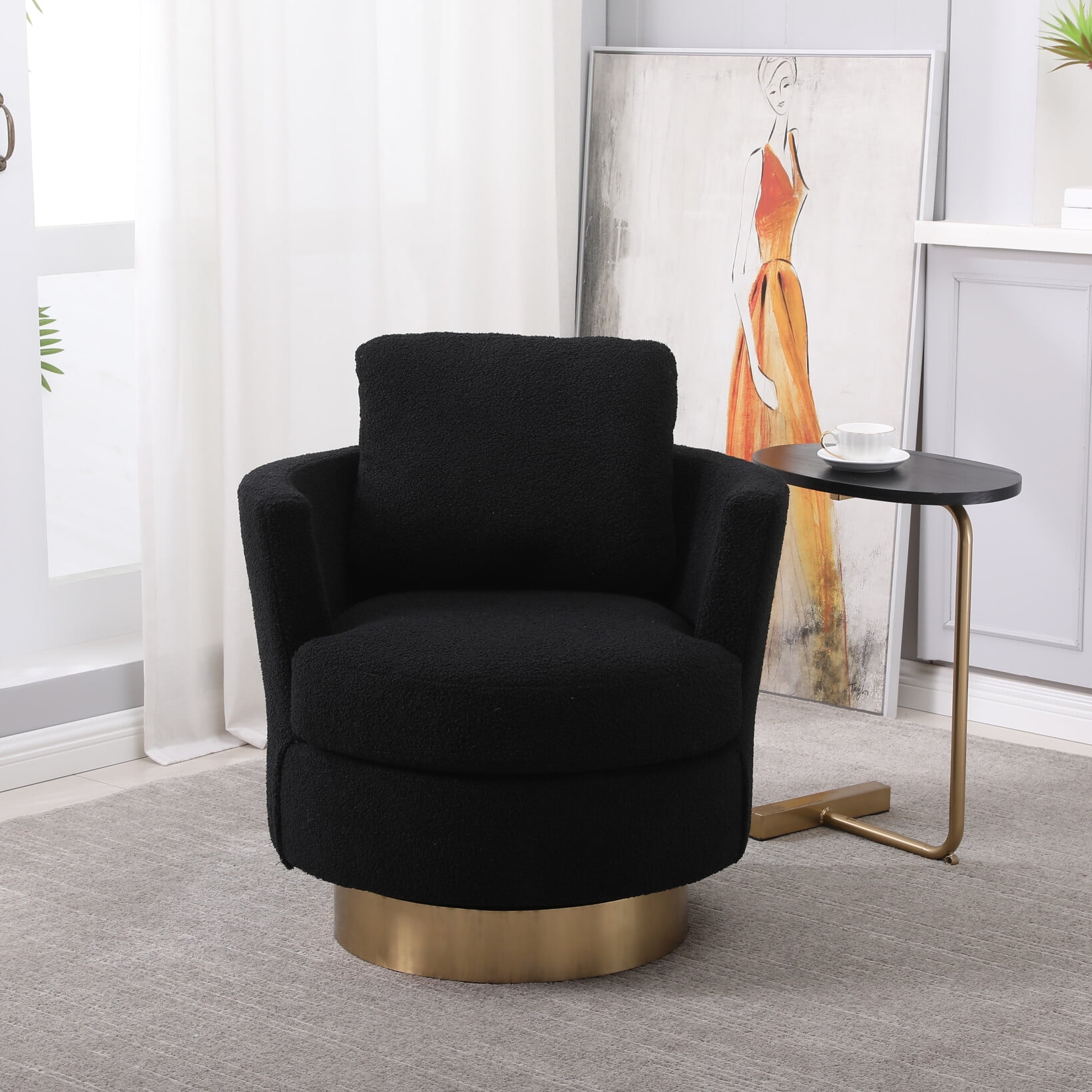 360 Degree Swivel Barrel Chair, Swivel Teddy Armchair with Pillow ...