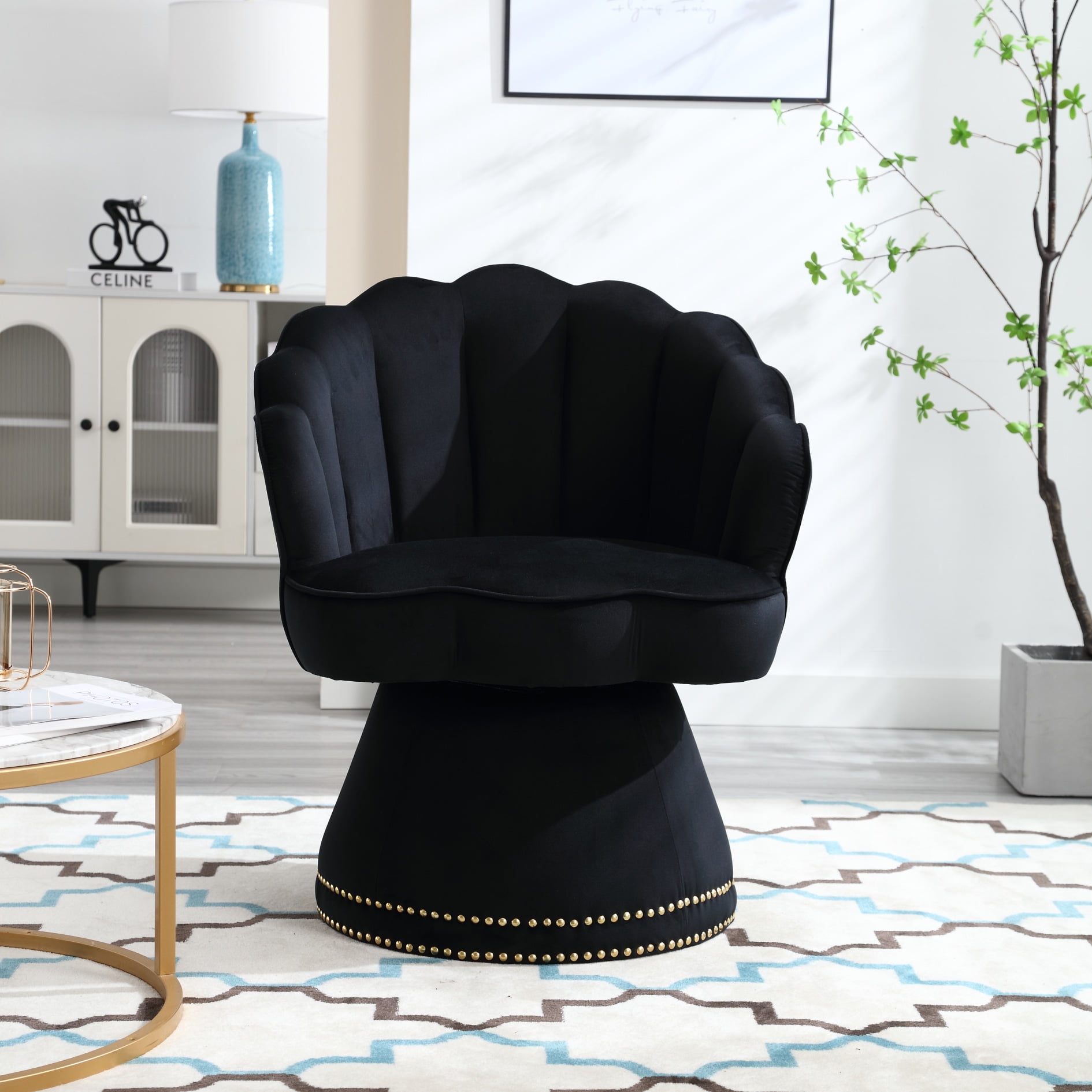 360 Degree Swivel Barrel Chair, Upholstered Round Armchair with Petal ...