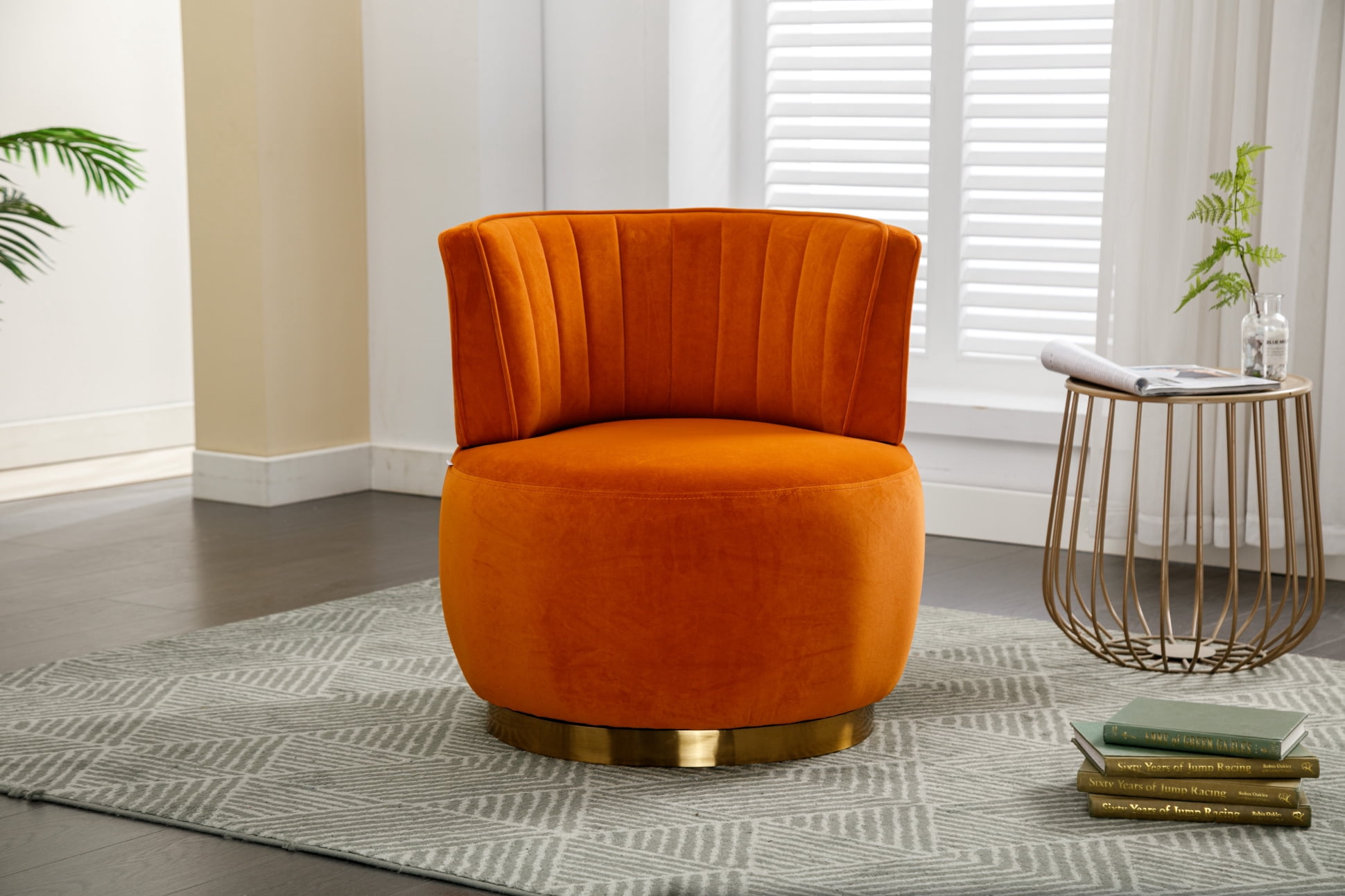 360 Degree Swivel Chair with Metal Base, Round Armchair with Padded ...