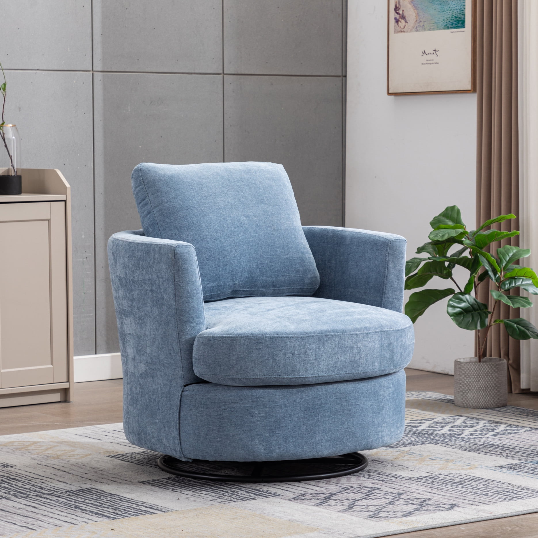 360 Degree Swivel Chenille Barrel Chair with Removable Cushion ...