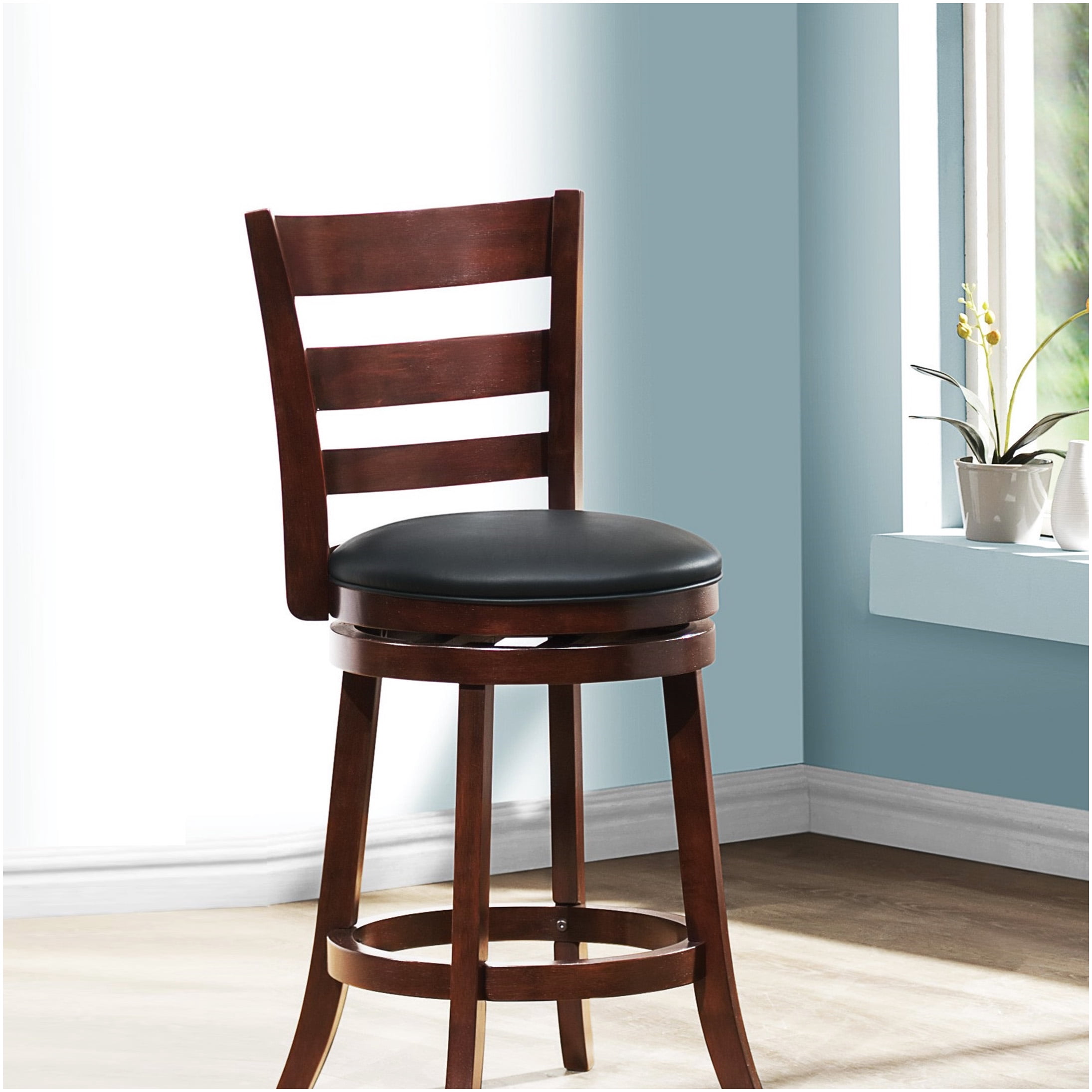 360-Degree Swivel Counter Stool with Footrest - Solid Wood Construction ...