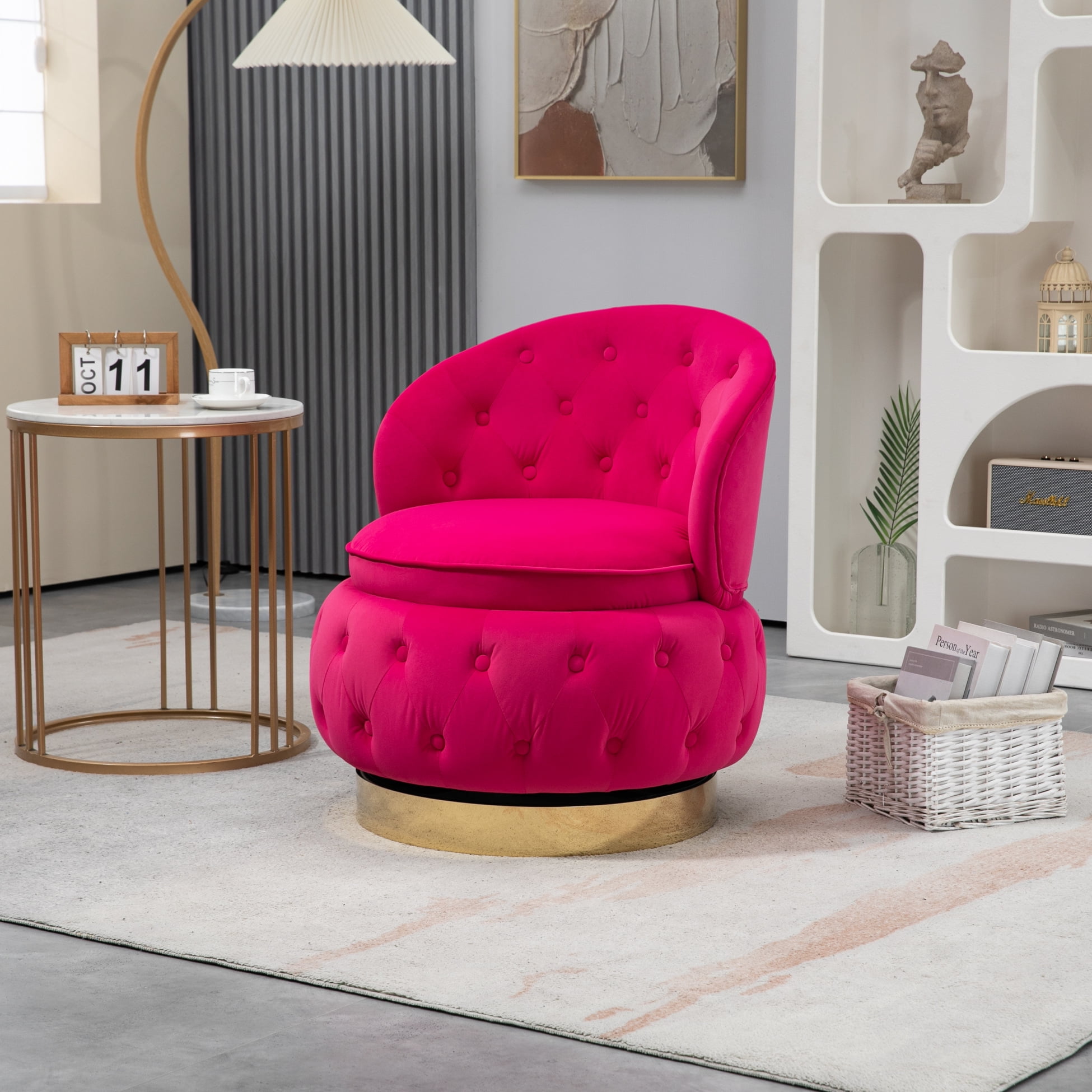 360 Degree Swivel Cuddle Barrel Accent Chair, Modern Round Armchair ...