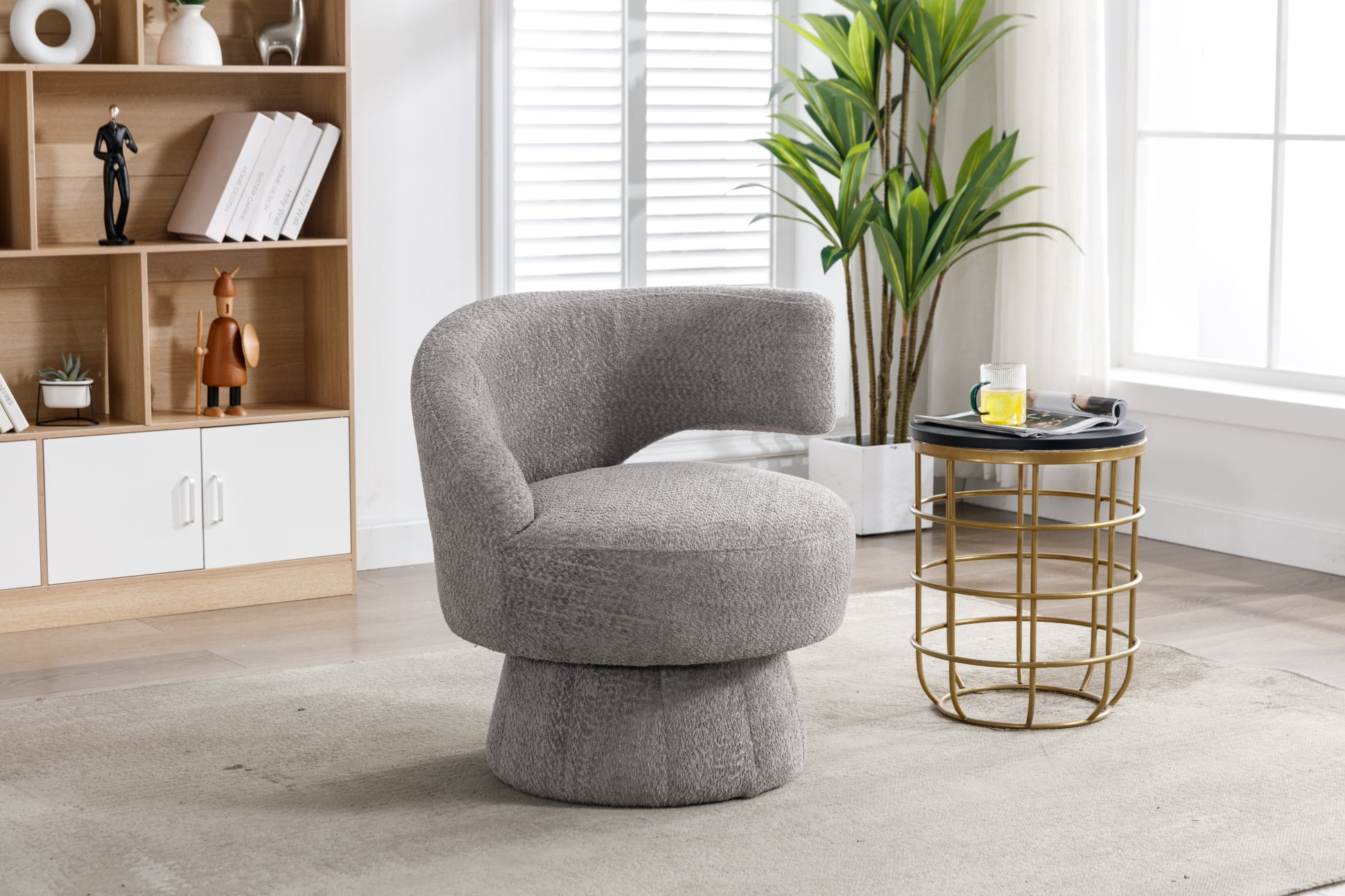360 Degree Swivel Cuddle Barrel Accent Chair, Round Armchair with Wide ...