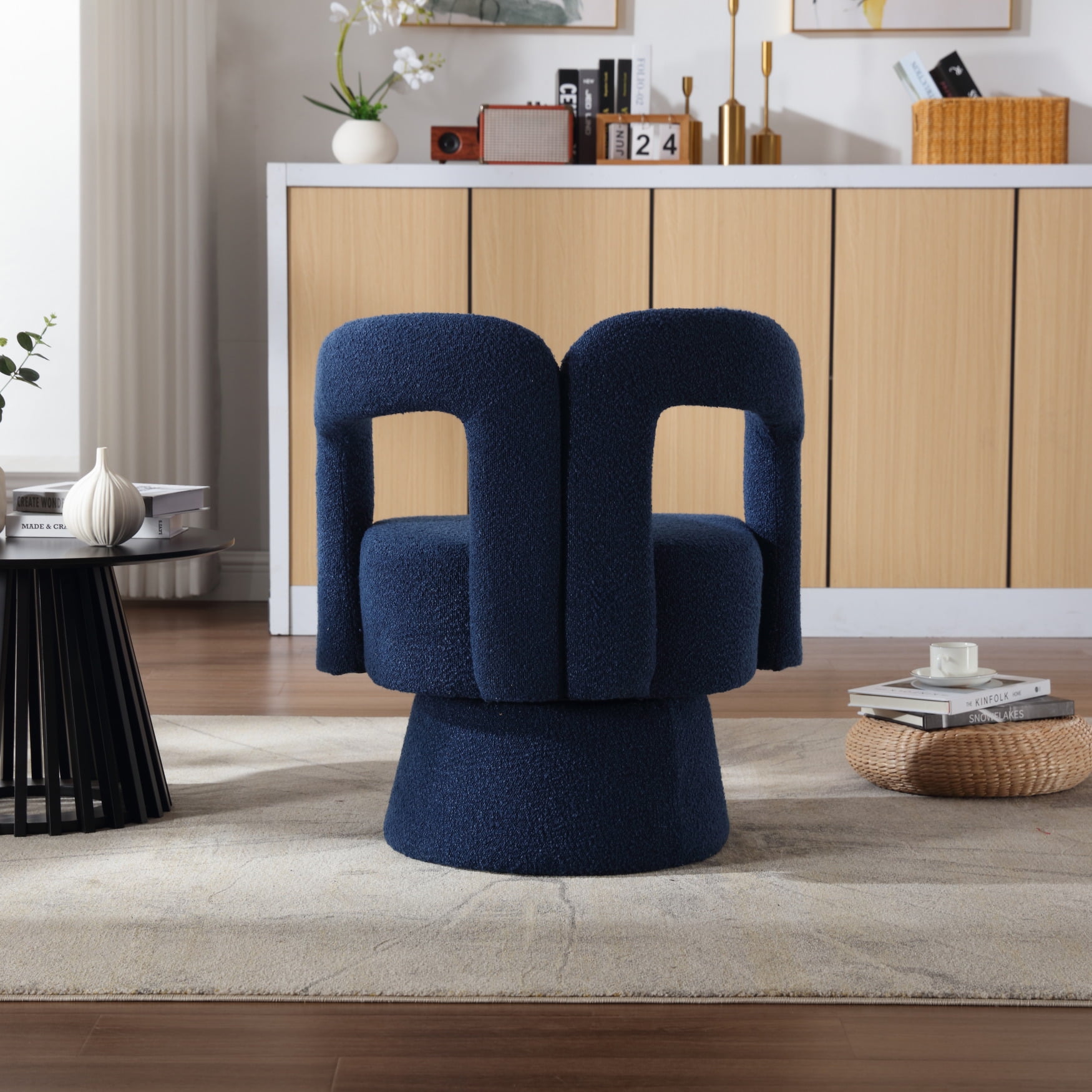 360 Degree Swivel Cuddle Barrel Accent Chairs, Fluffy Boucle Fabric ...