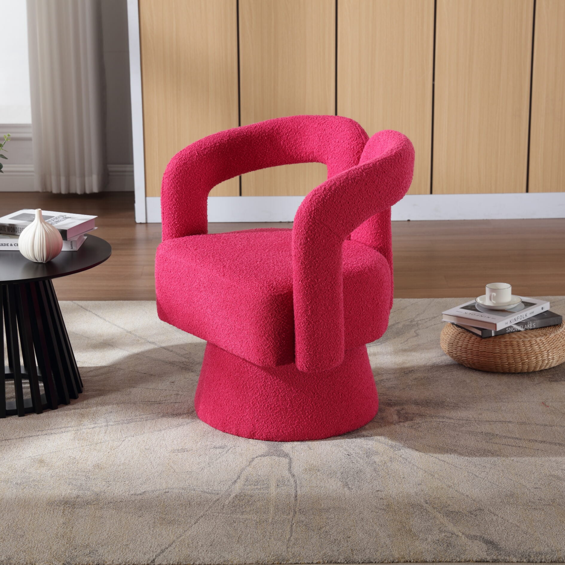 360 Degree Swivel Cuddle Barrel Chair with Unique Back, Upholstered ...