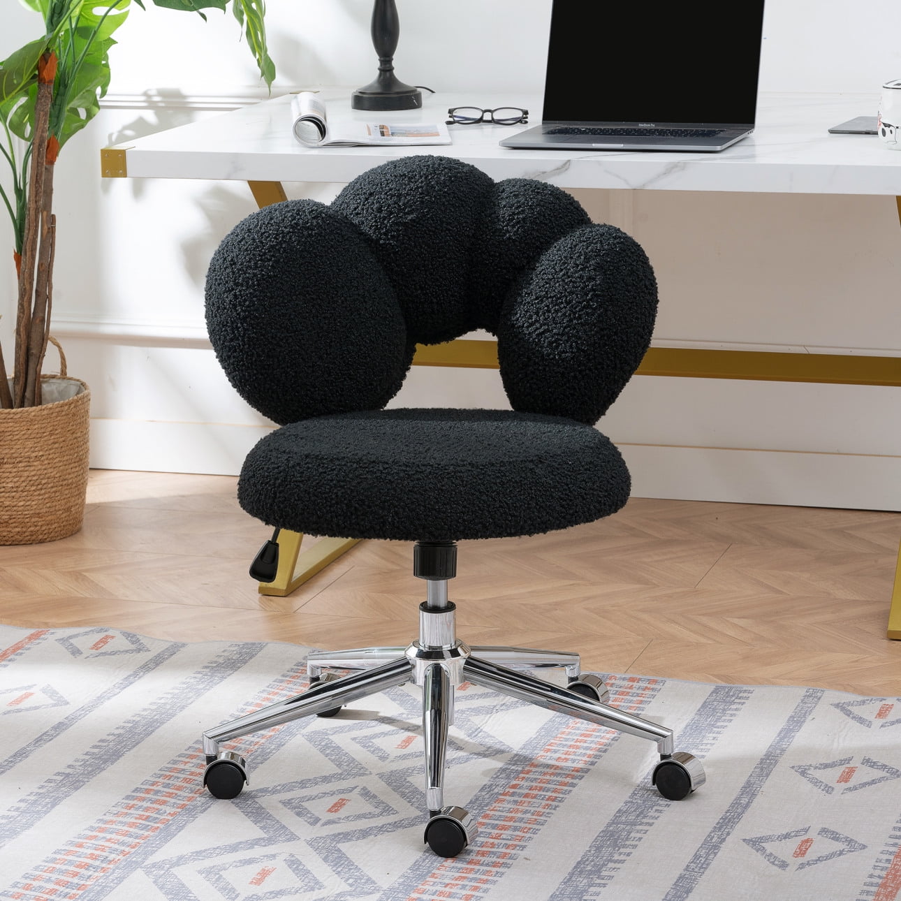 360 Degree Swivel Desk Chair with Rolling Wheels, Teddy Fabric Height ...
