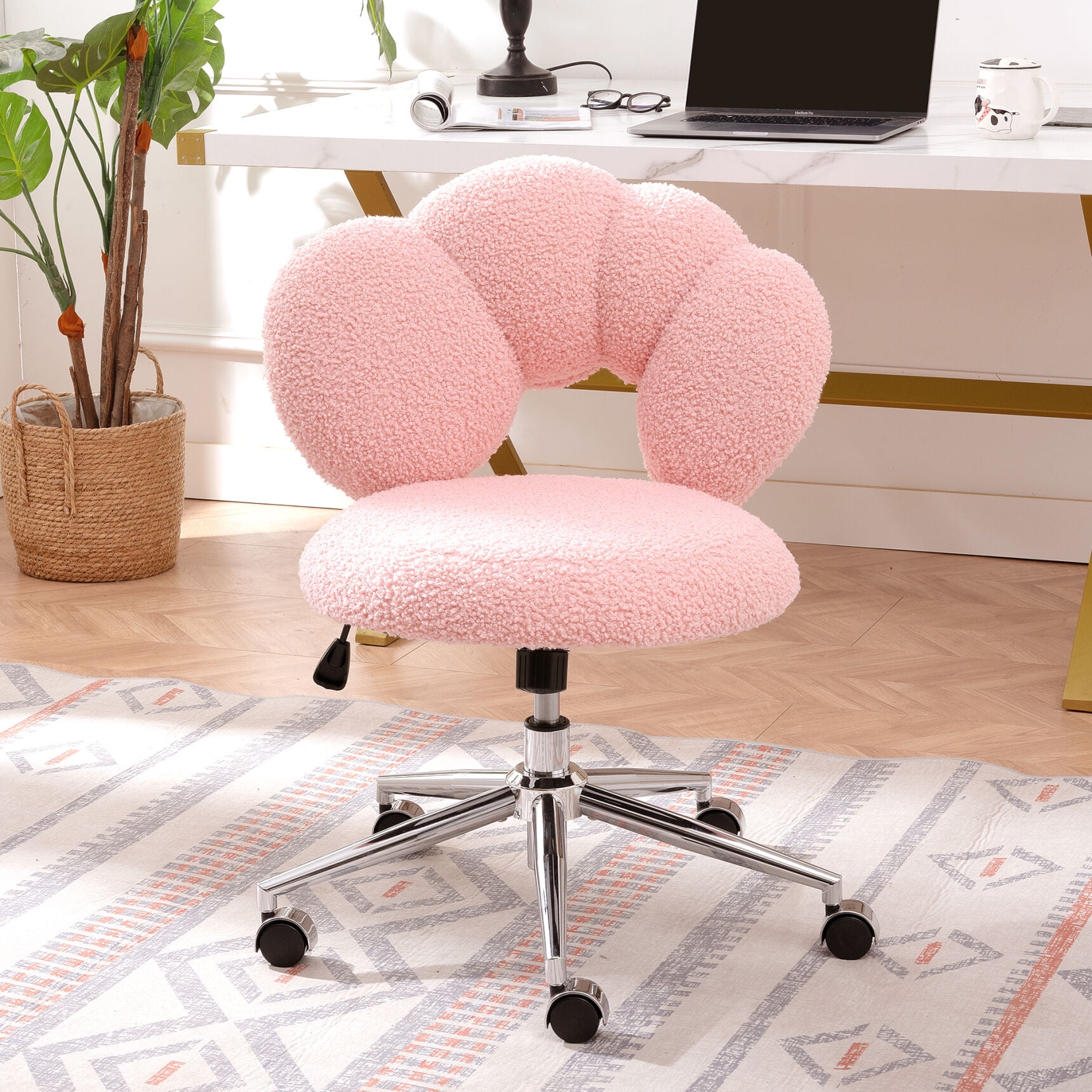 360 Degree Swivel Desk Chair with Rolling Wheels, Teddy Fabric Height ...