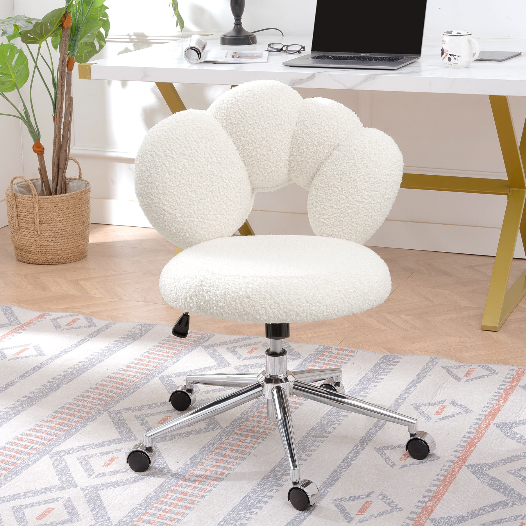360 Degree Swivel Desk Chair with Rolling Wheels, Teddy Fabric Height ...
