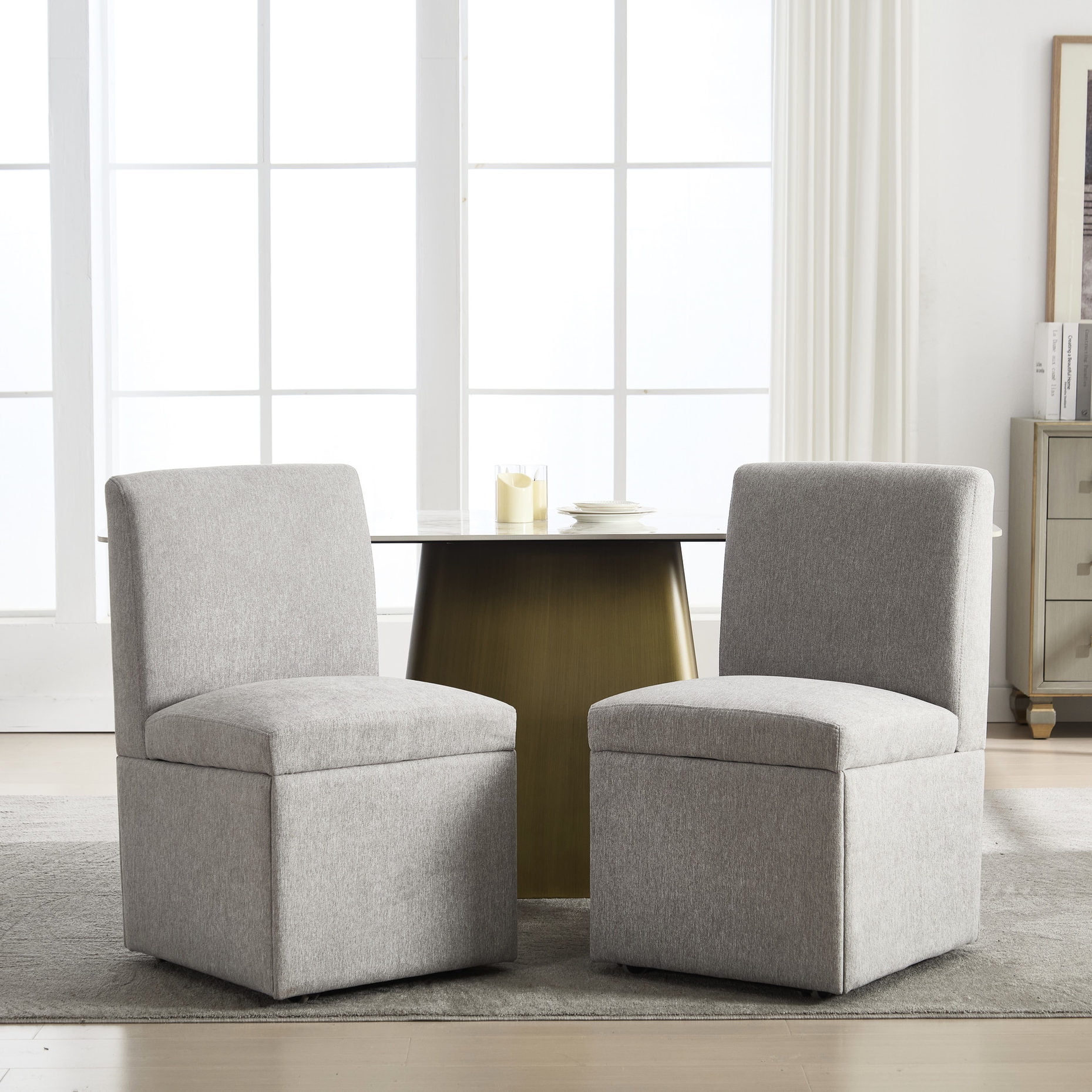 360 Degree Swivel Linen Dining Chairs with Wheels Ideal for Dining Room ...