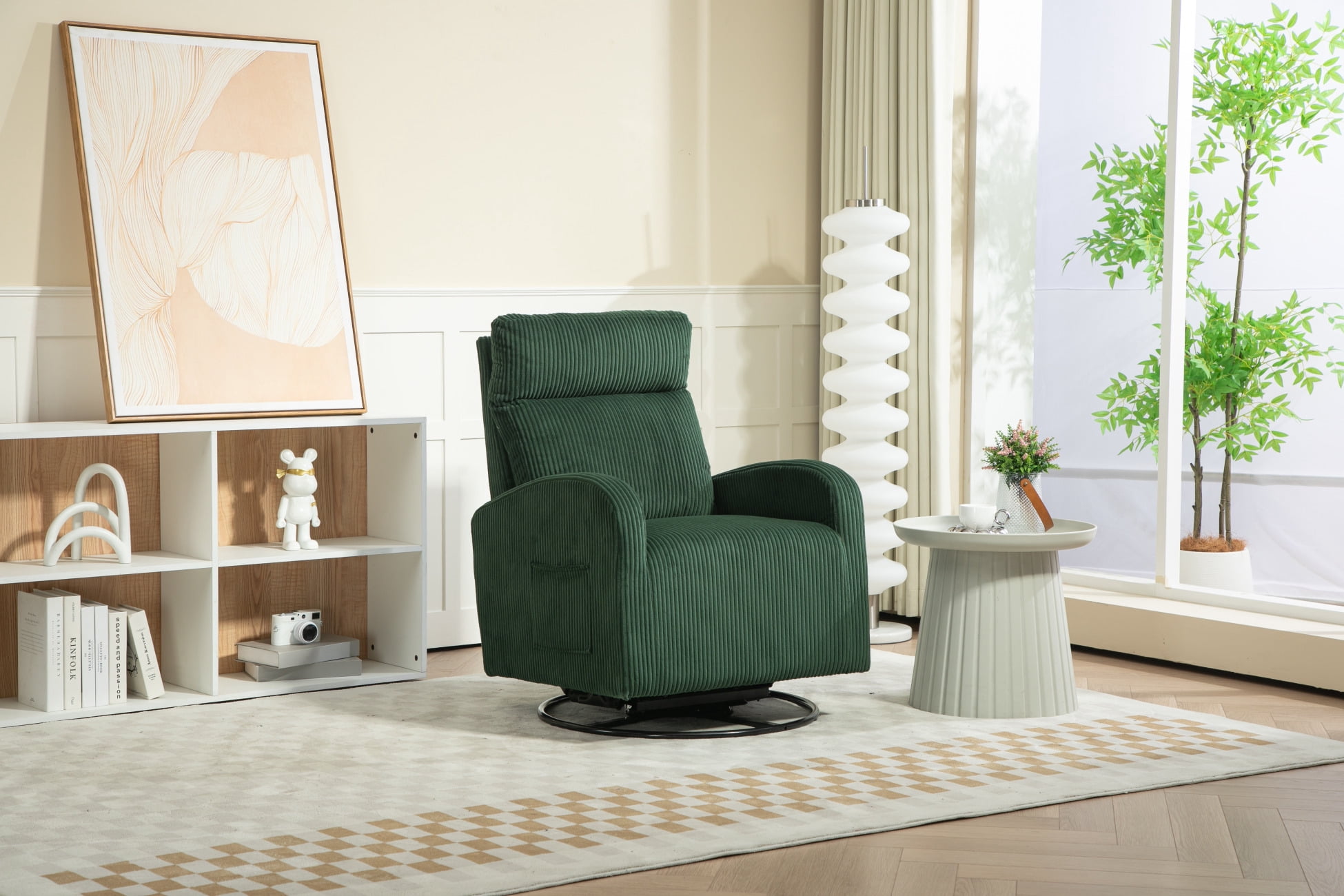 360 Degree Swivel Nursery Rocking Chair, Modern Fabric Glider Chair ...