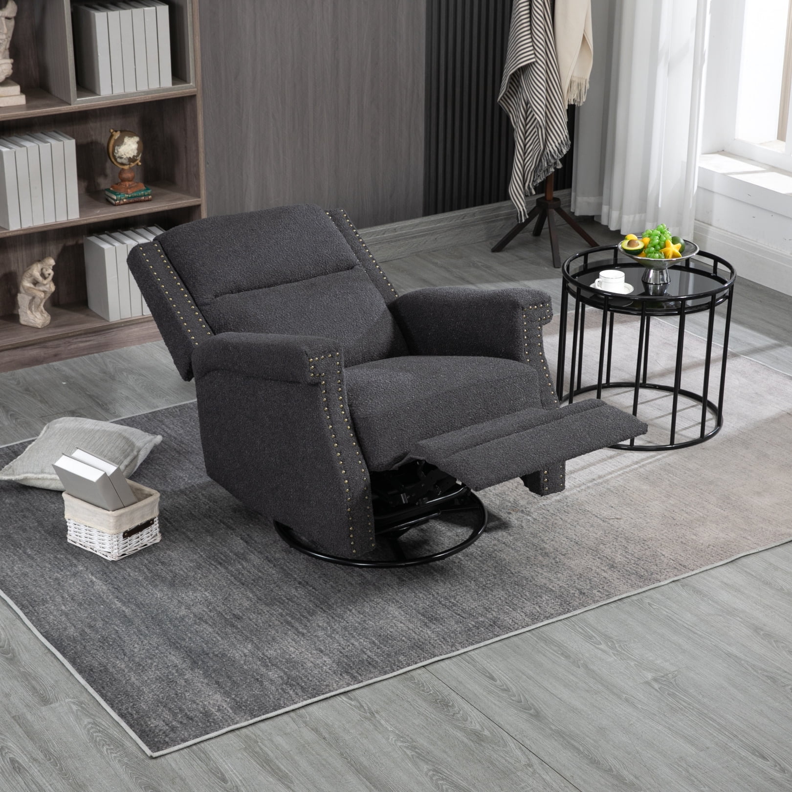 360 Degree Swivel Recliner Chair for Living Room, Comfy Boucle Fabric ...