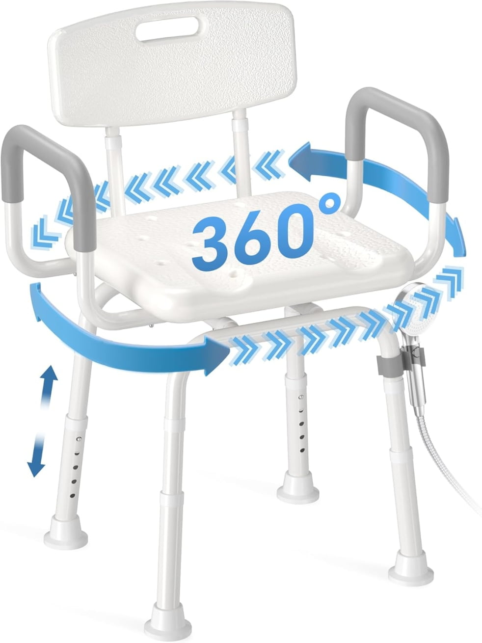 360 Degree Swivel Shower Chair with Arm and Back, Heavy Duty Shower ...