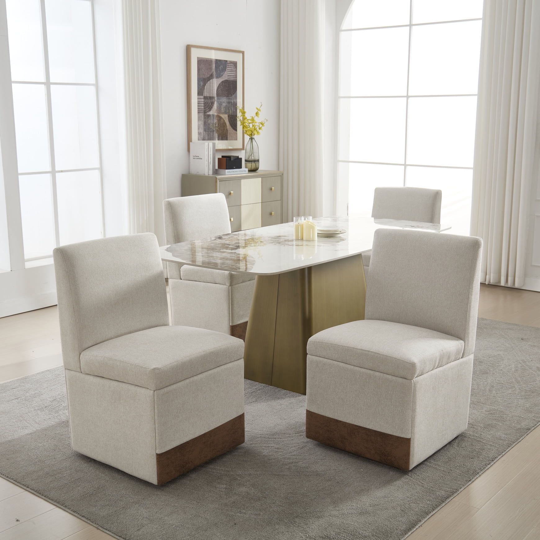 360 Degree Swivel Upholstered Dining Chairs Set of 2 with Hidden ...