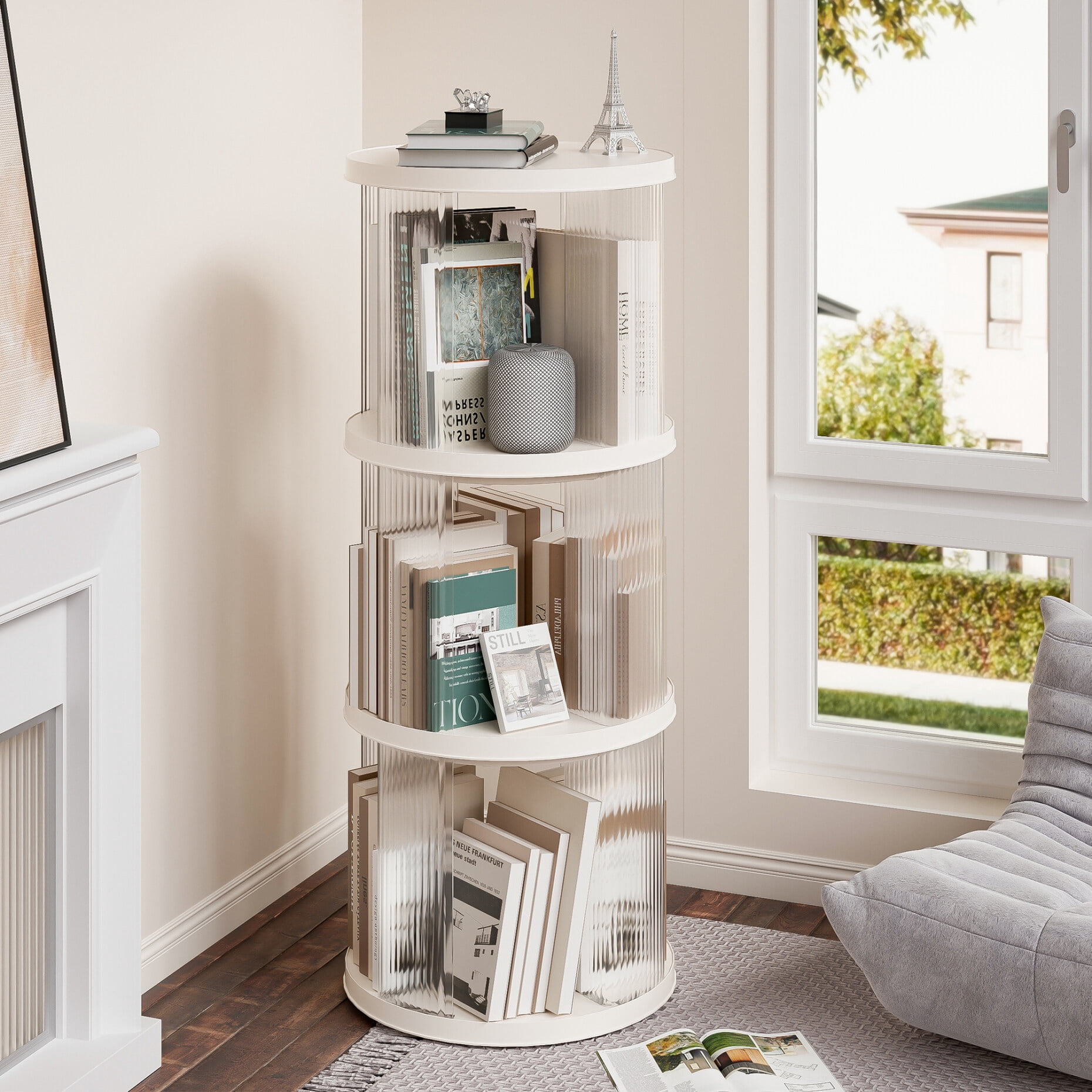 360° Display 3 Tier Rotating Bookshelf, Floor Standing Storage Rack ...