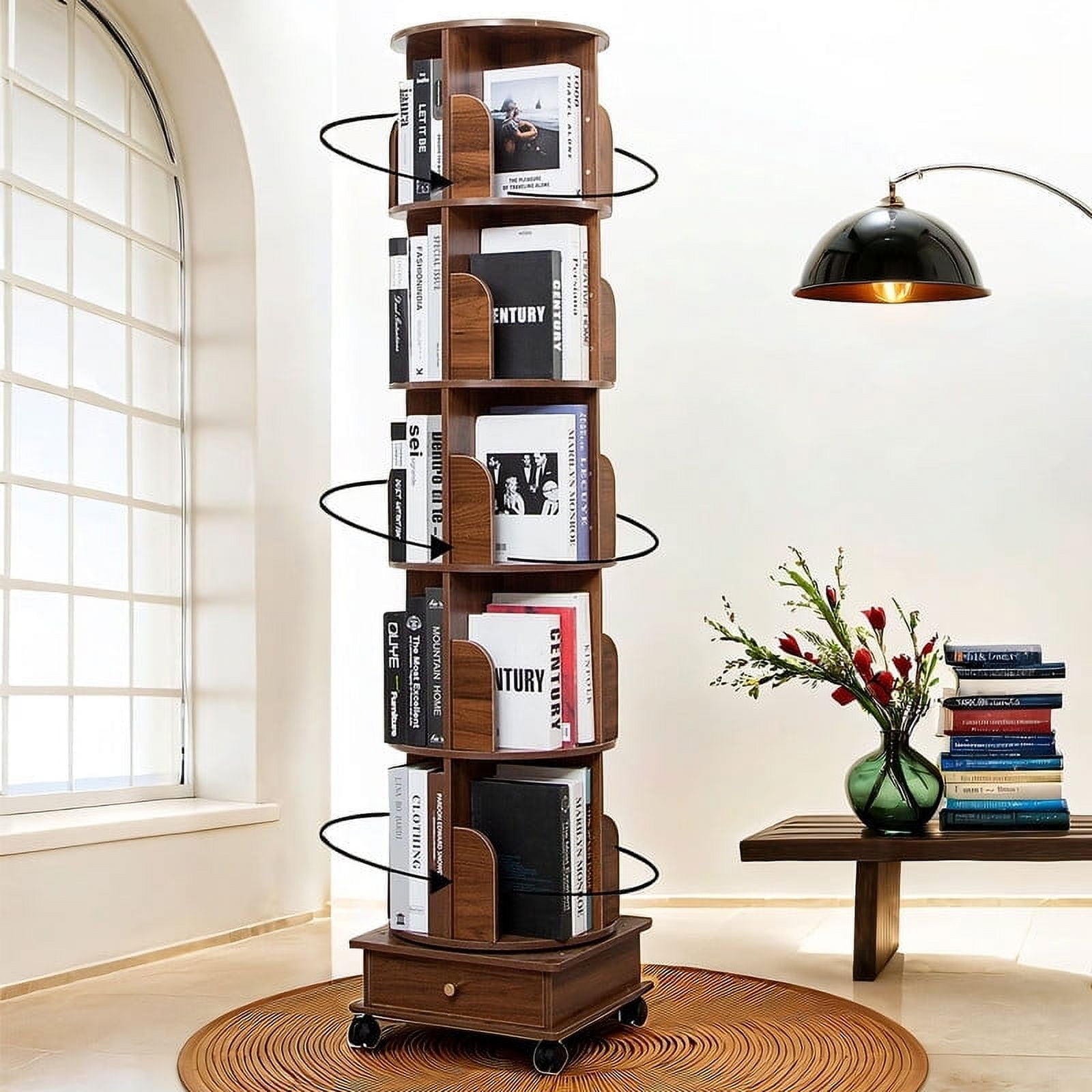 360 Display Rotating Bookcase, Corner Bookshelf for Small Space, 6 Tier ...
