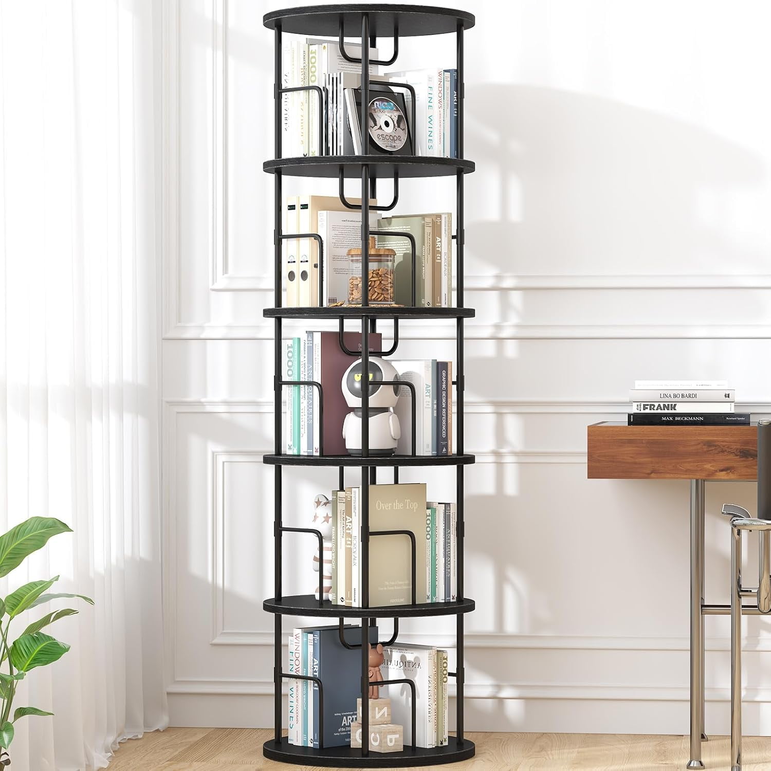 360 ° Display Stackable Spinning Bookshelf Tower,Round Space Saving ...