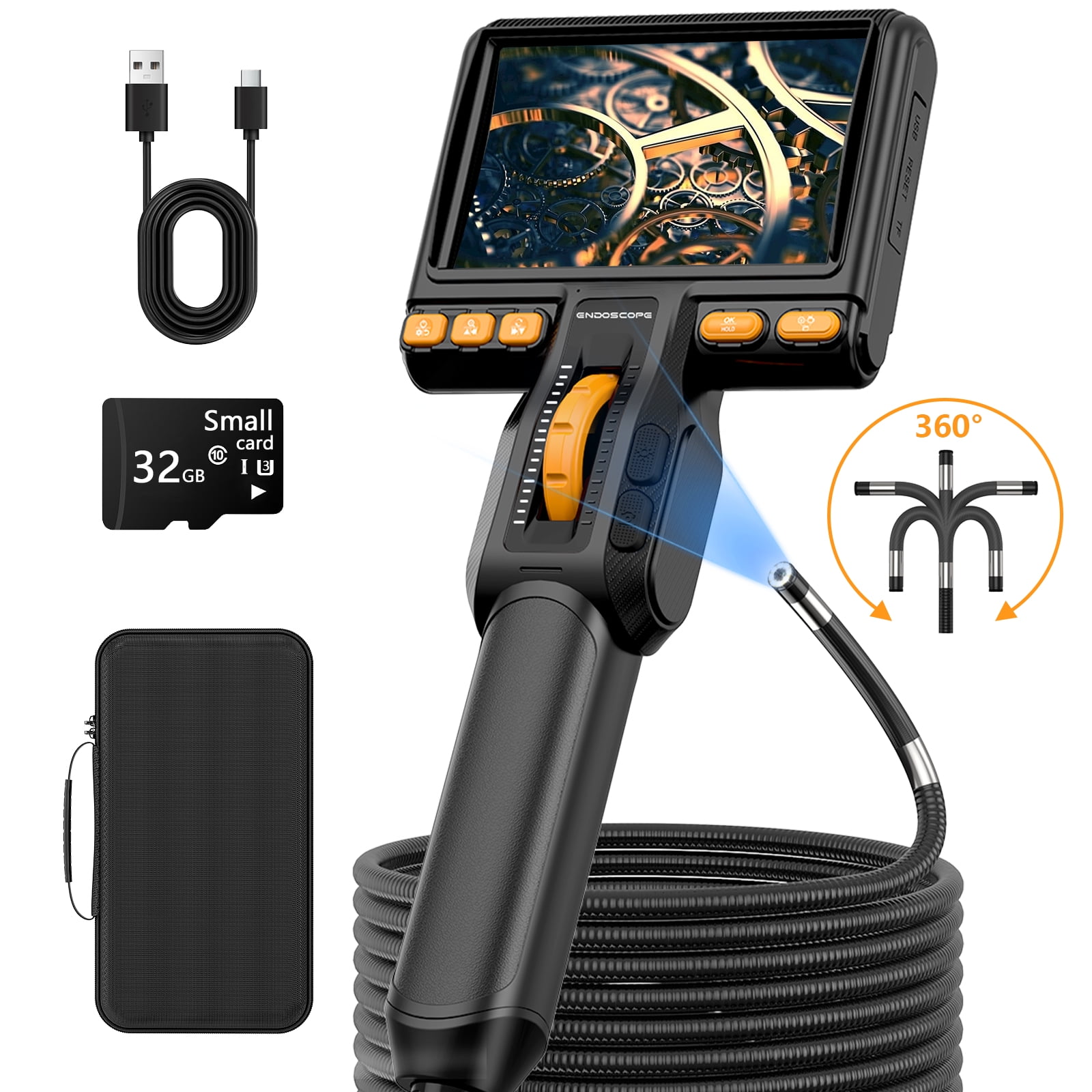 360° Endoscope Camera with Light, 5" IPS 1920P HD Ennovor Borescope ...