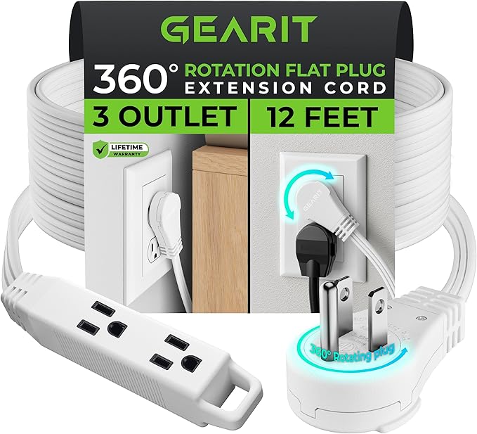 360 Extension Cord, Rotating Flat Plug Adapter for Small Spaces, ETL ...