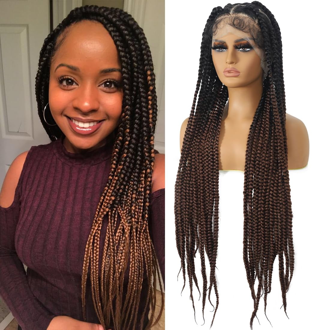 360 Full Lace Jumbo Braided Wigs for Black Women 32inch Knotless Braids ...