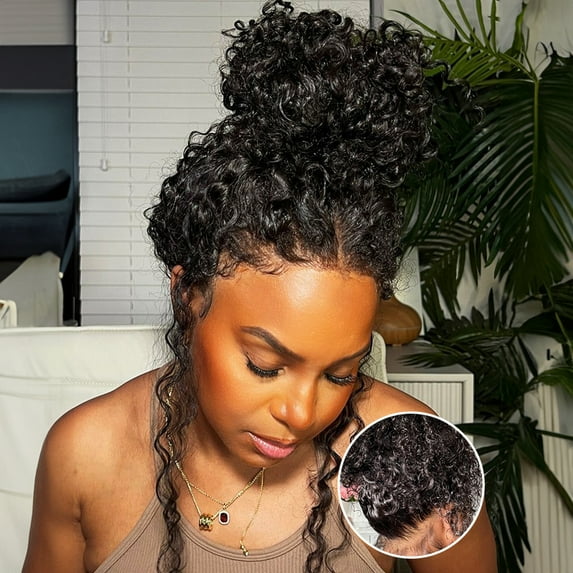 360 HD Full Lace Curly Human Hair Wigs Preplucked 13x6 Lace Frontal Wig ...