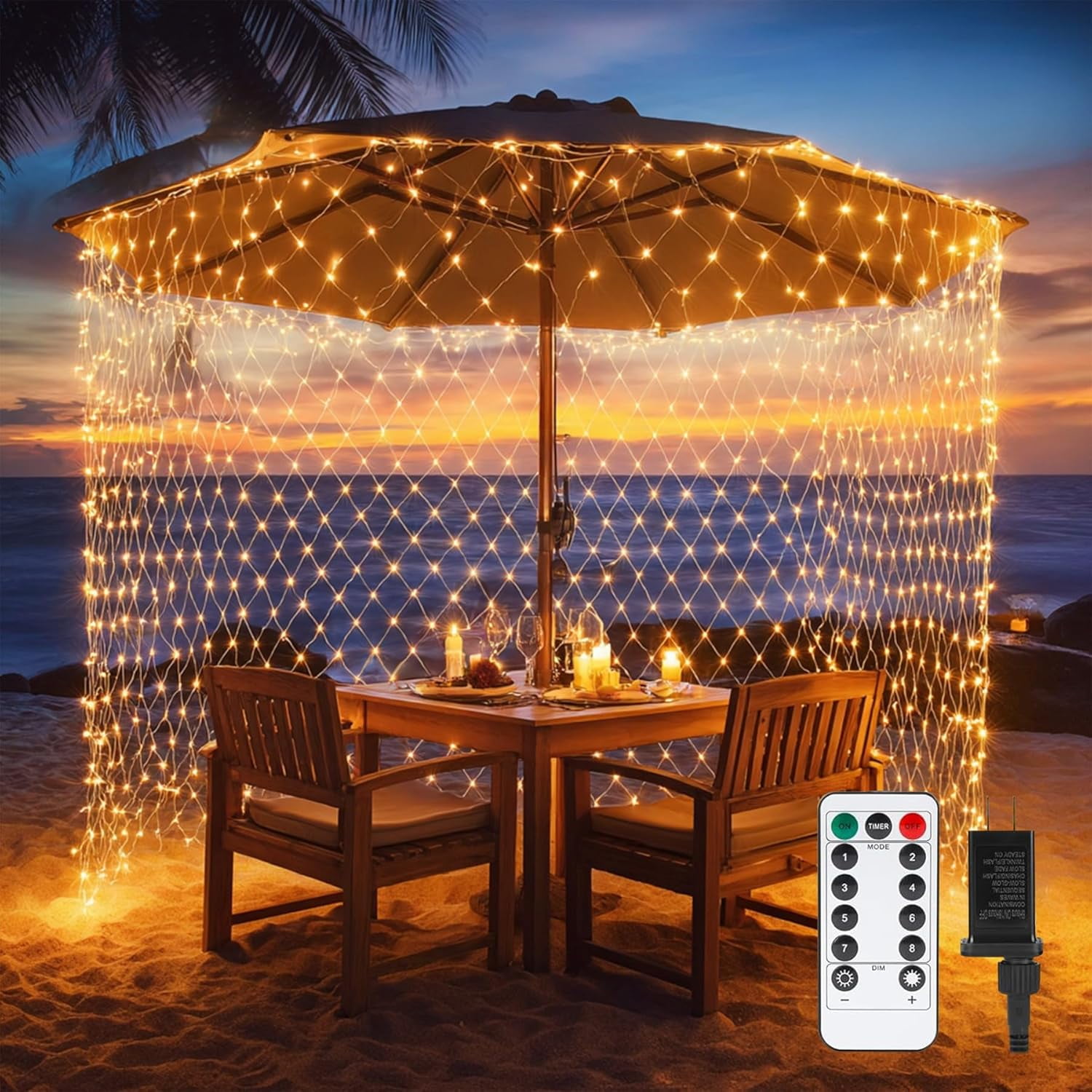 360 LED Net Lights 12FT x 5 FT Connectable Waterproof String Lights with 8 Modes Outdoor Indoor ...