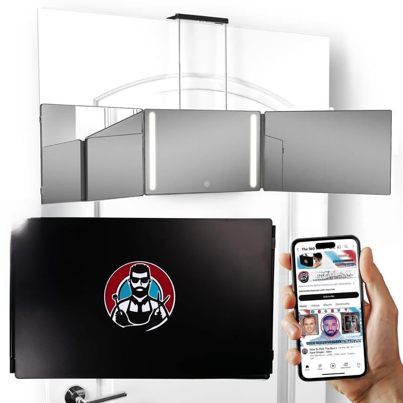 "360 ° LED Tri-Fold Haircut Mirror - Adjustable 3-Way Self Hair Cutting ...