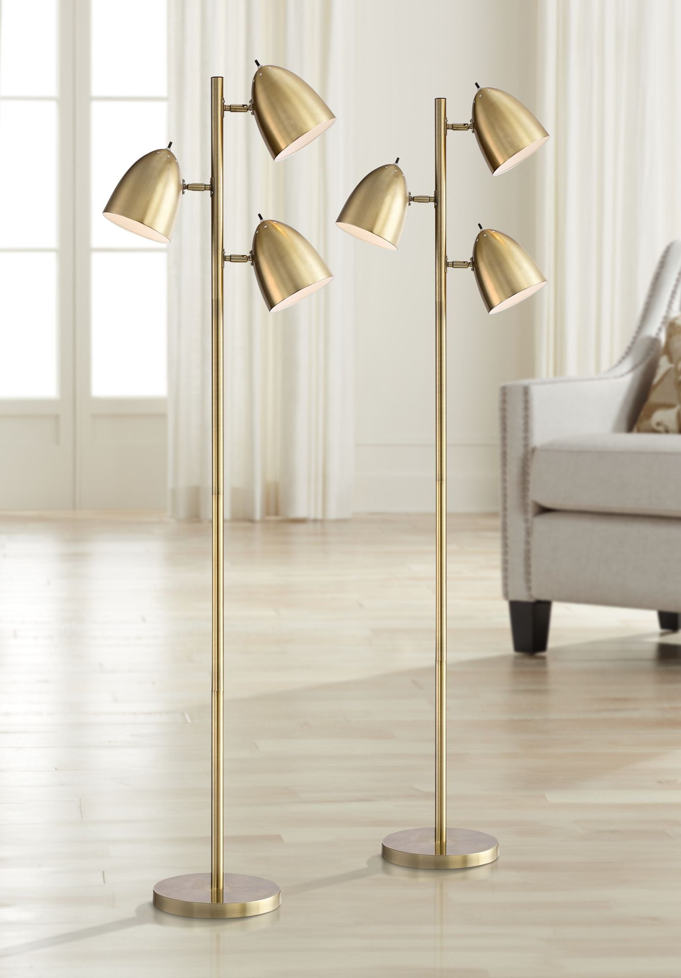 360 Lighting Aaron Mid Century Modern 64" Tall Standing Floor Lamps Set of 2 Lights Adjustable 3 ...