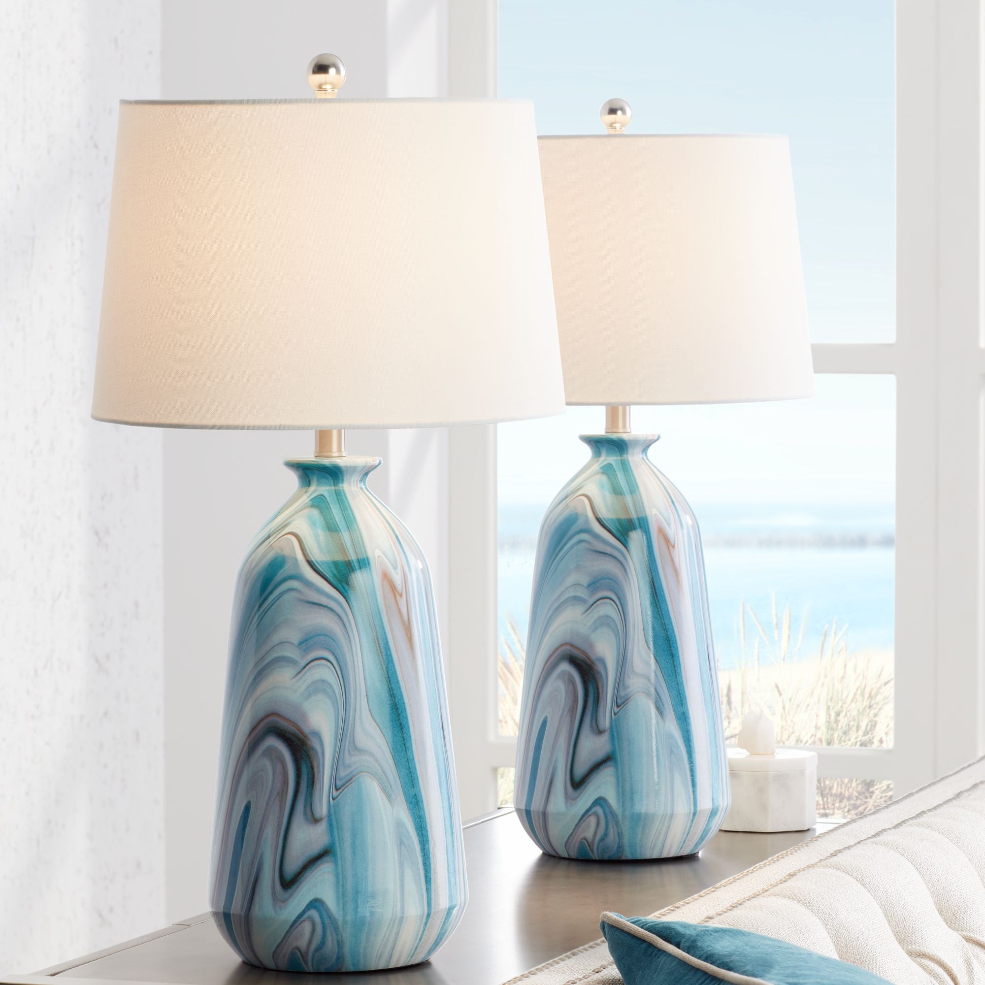 360 Lighting Carlton 28" Tall Modern Table Lamps Set of 2 WiFi Smart ...