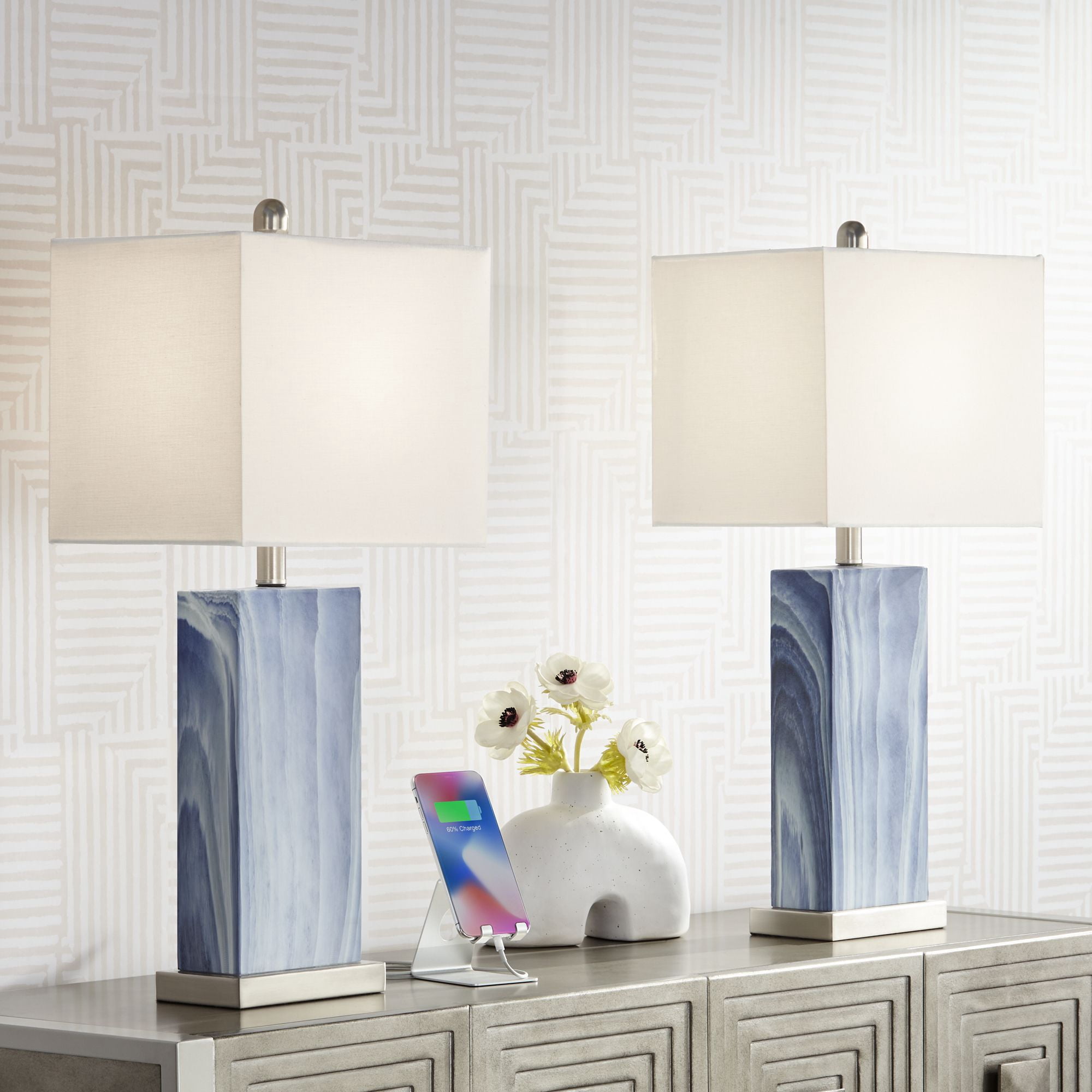 360 Lighting Connie Modern Table Lamps 25" High Set of 2 Blue Faux ...