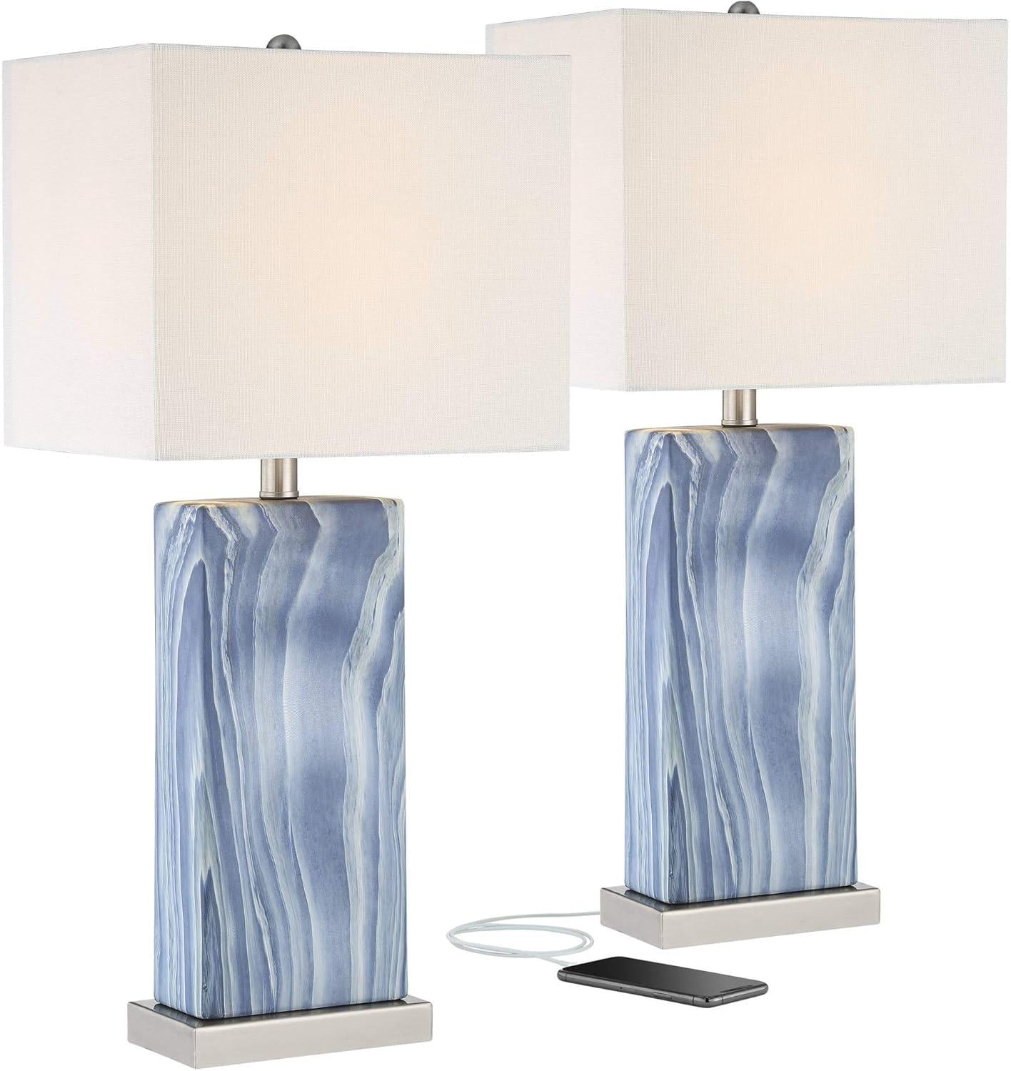 360 Lighting Connie Table Lamps Set of 2, USB Ports, Dimmers, Blue ...