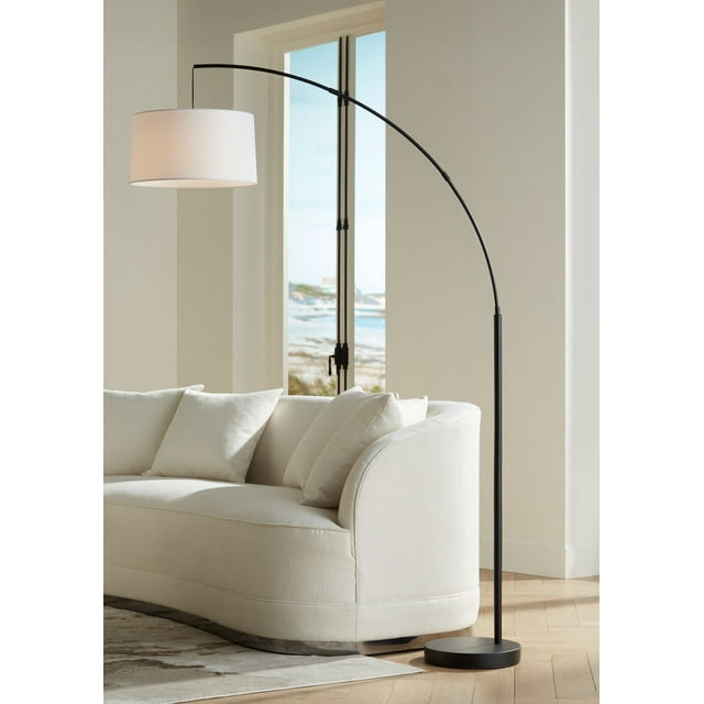 "360 Lighting Cora 72"" High Arc Floor Lamp, Black Metal, White Linen ...