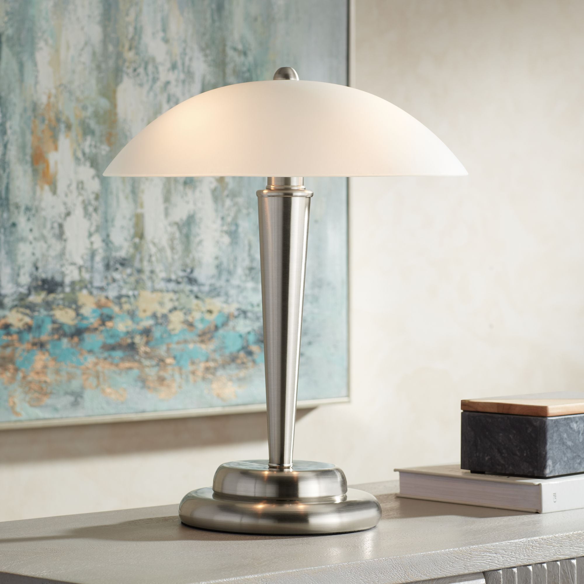 360 Lighting Deco Modern Accent Table Lamp 17" High Brushed Steel Touch ...